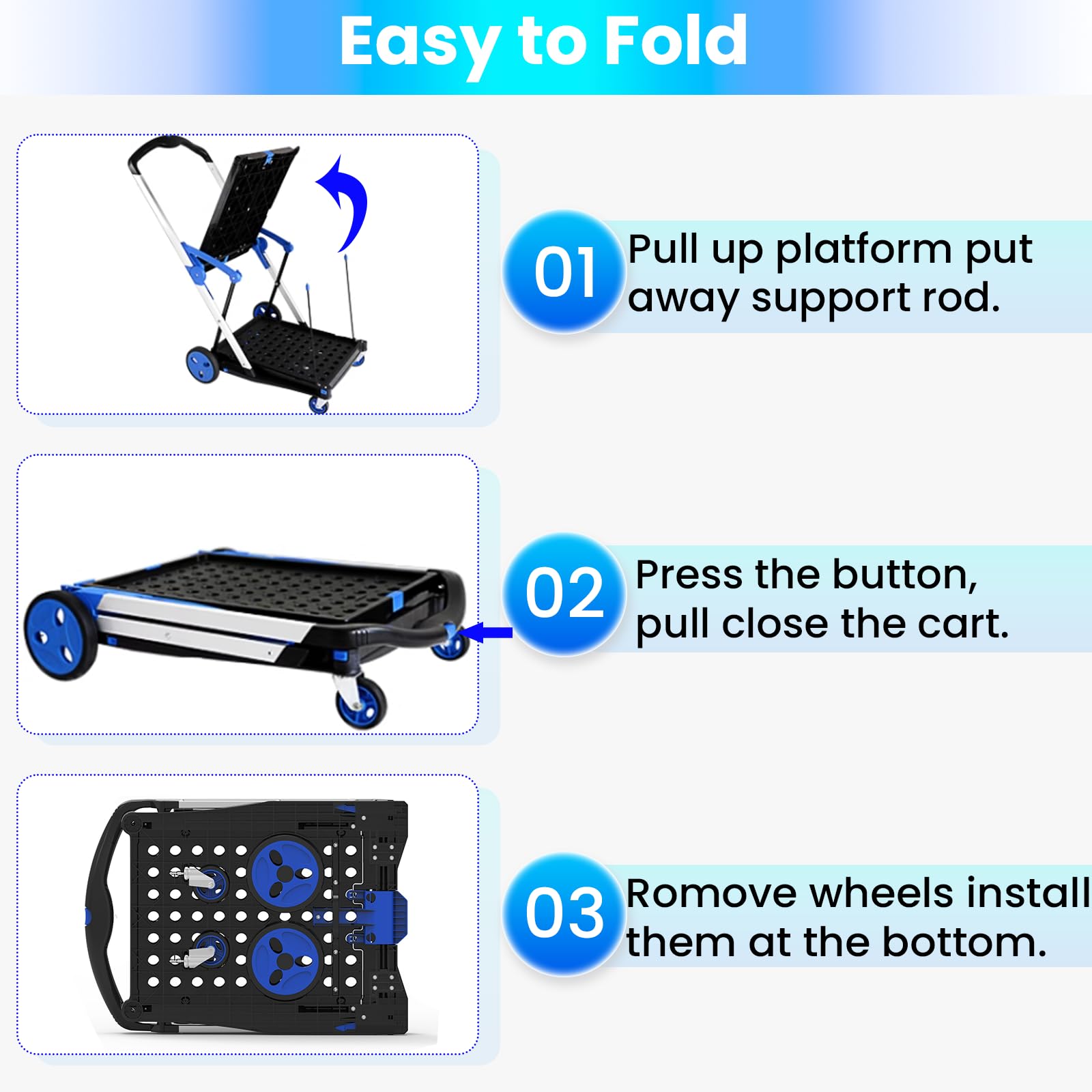 Hand Truck Dolly Foldable, 330LBS Capacity Portable Folding Hand Truck with Retractable&Adjustable Handle, Convertible Hand Cart with 4 Wheels for Heavy Duty, Collapsible Dolly Cart for Moving