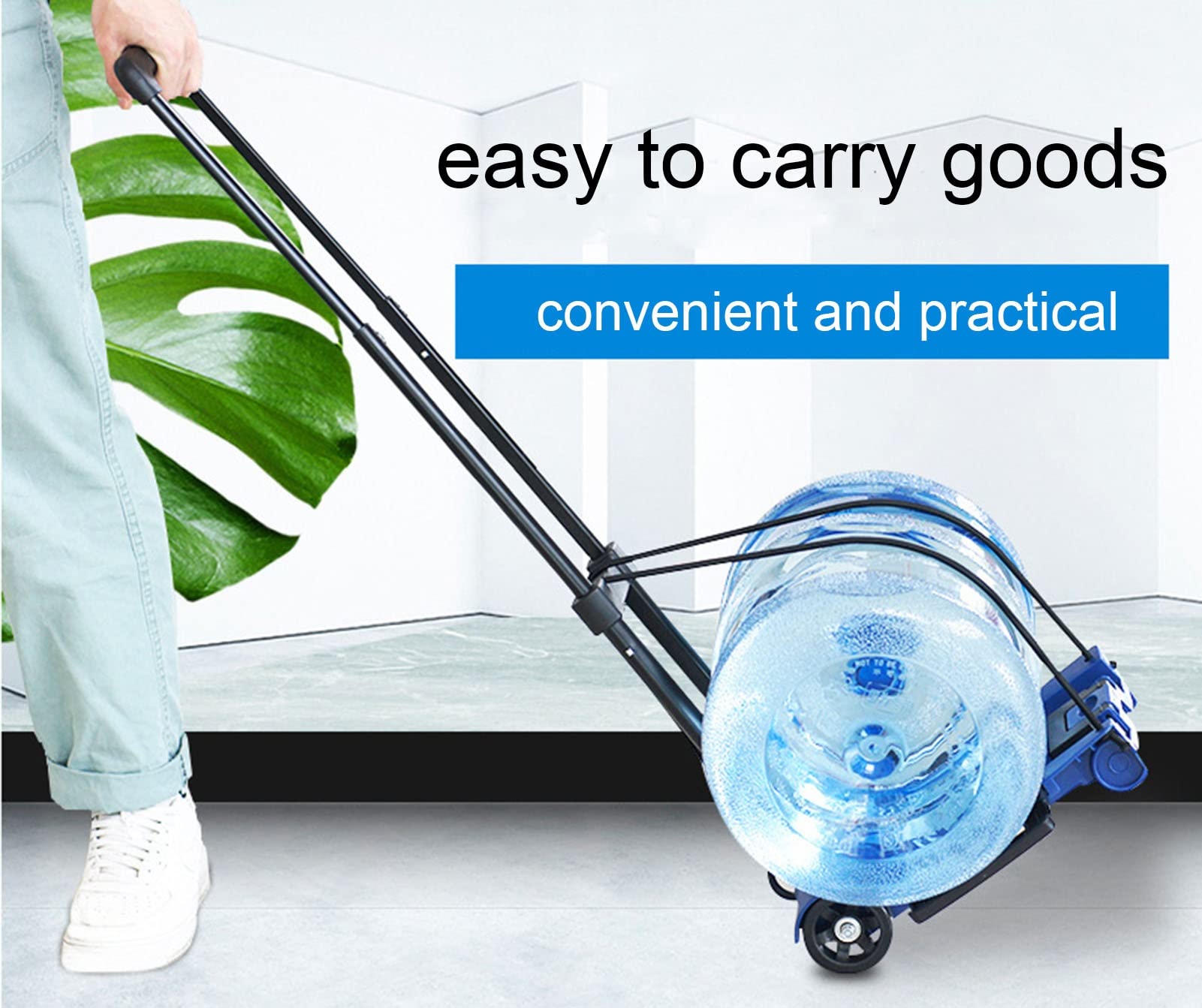 Hand Truck Folding Ultility Cart 55.1lbs Maximum Load Heavy-Duty Luggage Cart Foldable Cart with Telescoping Handle and 2 Rubber Wheels for Travel Moving and Office Use