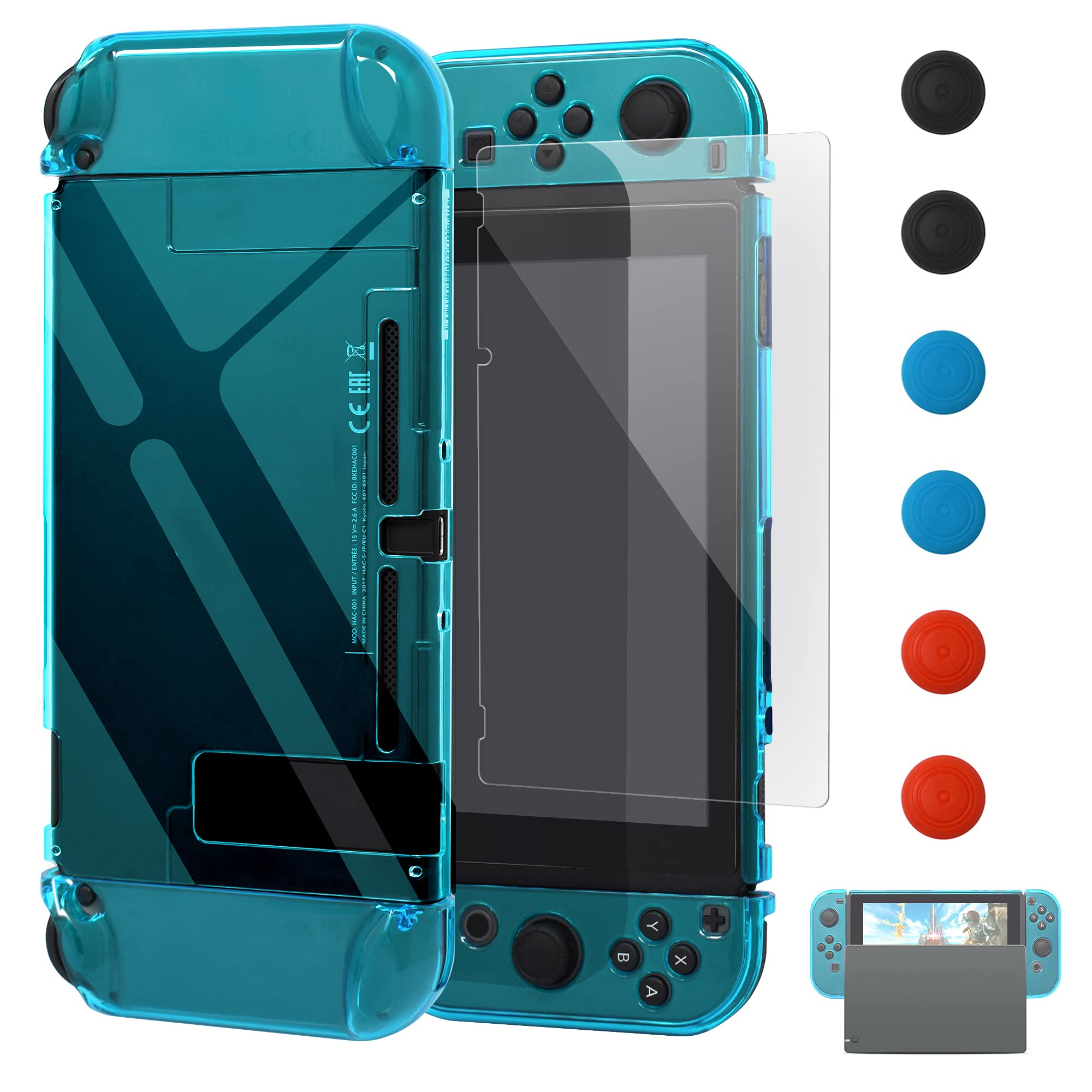 Dockable Case for Nintendo Switch [Updated], FYOUNG Nintendo Switch Hard Case and and Screen Protector Joy-Con Controller (clear blue)