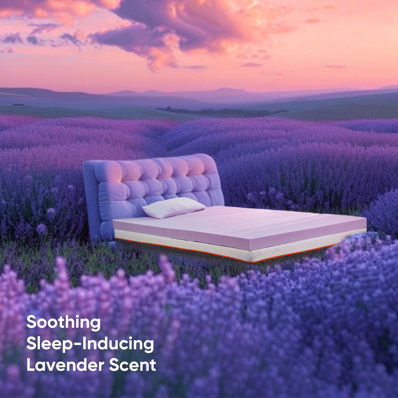 Marsail 2-inch Full Memory Foam Mattress Topper with Lavender Scent, Gel Infused Cooling Mattress Topper, Soft Mattress Topper for Sleeper Sofa, RV, Camper, CertiPUR-US Certified