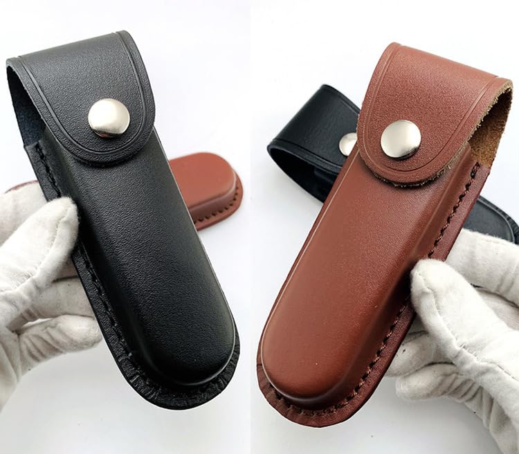 Jingelmall Pocket Knife Sheath Black Genuine Leather Belt Case Universal Folding Pocket Knife with Belt Loop Pouch Fits Any 5" Folding Pocket Knife