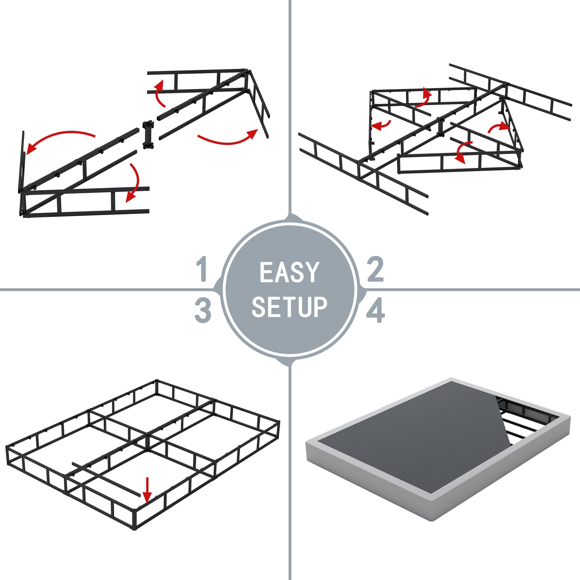 HOBINCHE 4 Inch Box Spring for Queen Bed Base, Low Profile Metal Queen Size Box Spring with Fabric Cover, 3000 Lbs Max Weight Capacity Mattress Foundation, Noise-Free, Easy Assembly