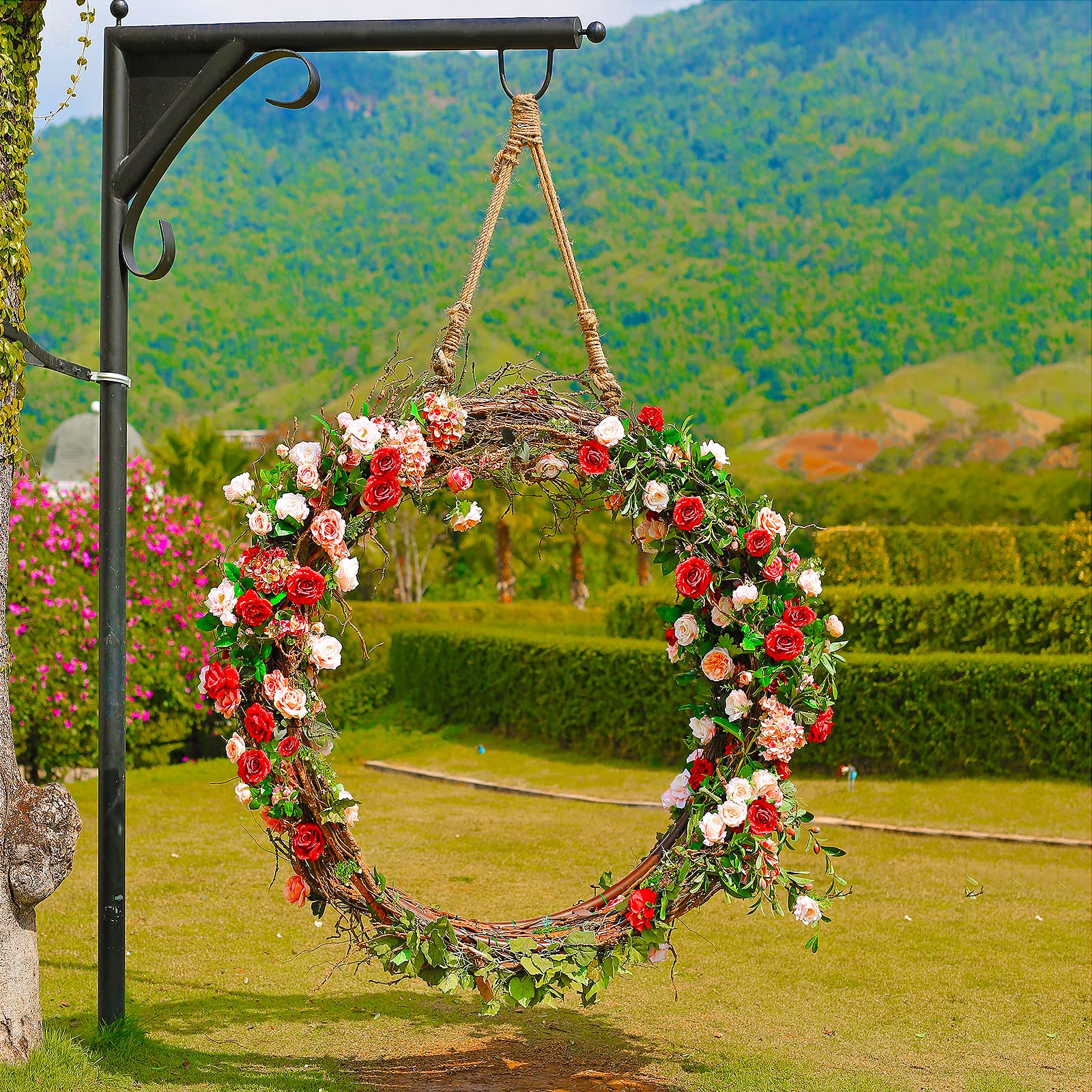 Yebazy 2PCS(15FT) Rose Garland Red Roses Vine Artificial Flowers Plants for Hotel Wedding Home Party Garden Craft Art Decor (Red)