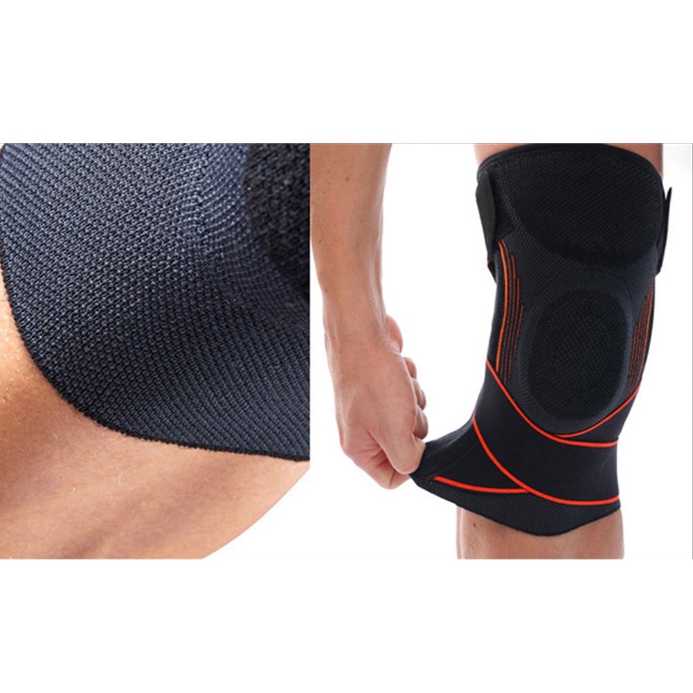 Dofover Knee Compression Sleeve with Pressure Strap 3D Weaving Pressurization Knee Brace Knee Support Professional Protective, Joint Pain Relief, Injury Recovery-Single (M, Black Orange)