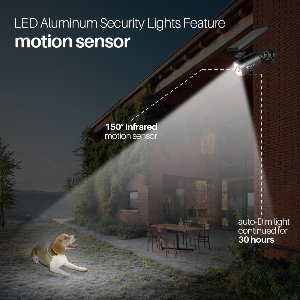 Solar Motion Lights Outdoor 1400-Lumen LED Spotlight 9-Watt(130W Equ.) Solar Flood Security Lights for Garden Driveway Patio Yard Path Porch Deck, 100-Week 100% Free Replacement