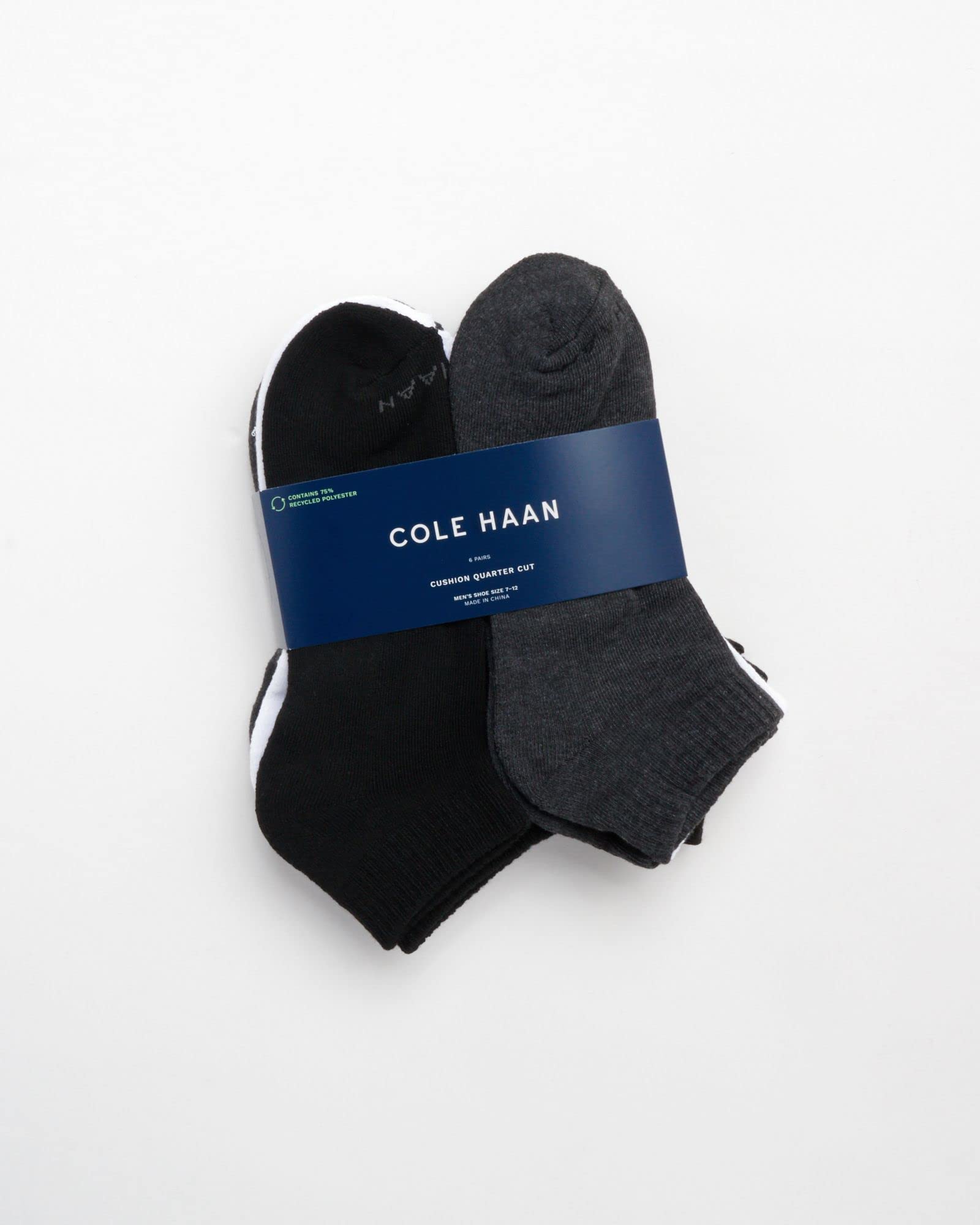Cole Haan Men's Athletic Socks - Performance Cushion Quarter Cut Ankle Socks (6 Pack), Size 7-12, Black