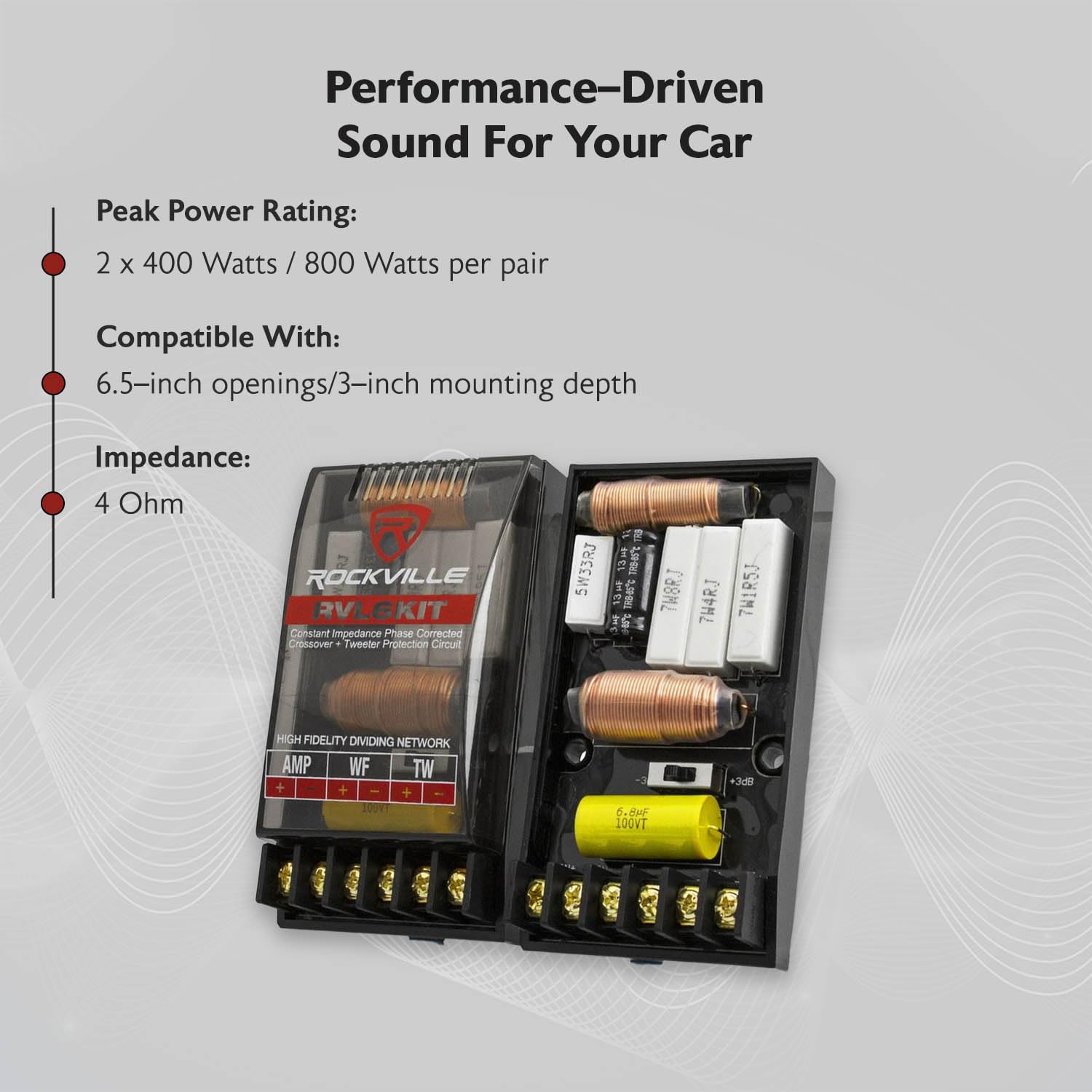 Rockville RVL6KIT 6.5" Component Car Speakers, 800W Peak/200W RMS, 4 Ohm, Aluminum Cone, 1" Silk Dome Tweeters, Perfect for High-Fidelity Car Audio