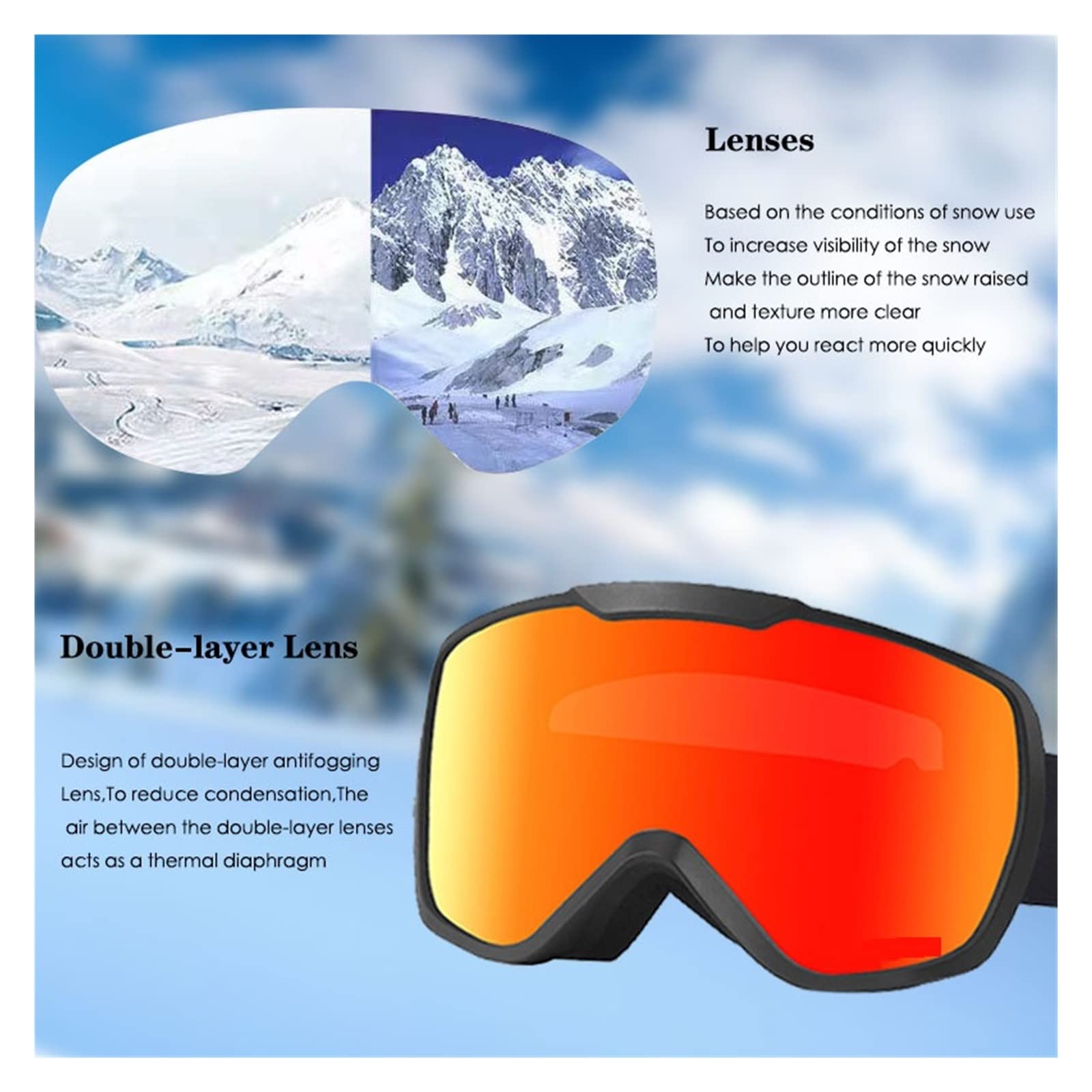 Double Layer Ski Goggles Large Skiing Goggles Near Vision Goggles For Men And Women Snow Gear ( Color : A )