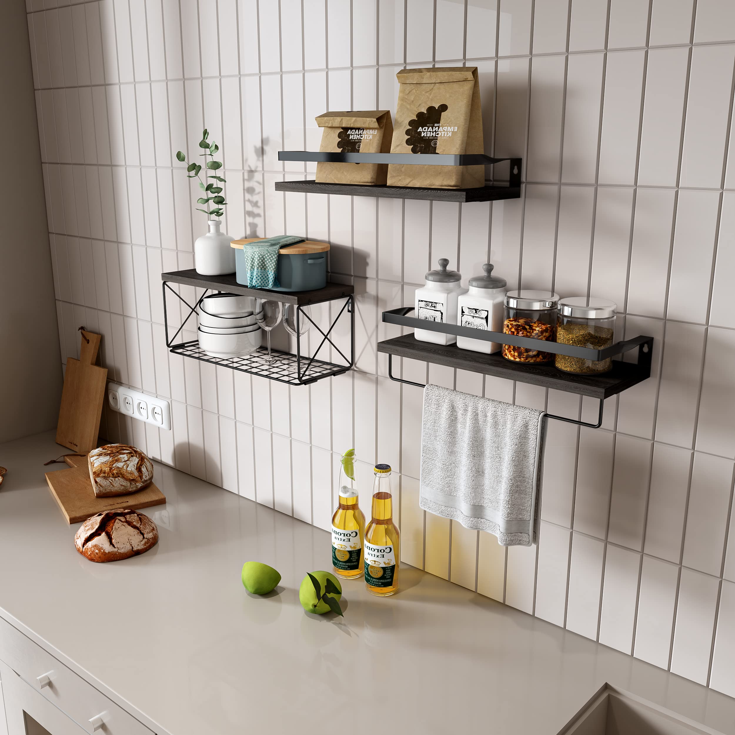 Hoiicco Wall Mount Shelf, Shelf Wall Mount, Floating Shelves for Wall with Storage Basket, Wall Shelves for Bathroom, Living Room, Kitchen and Washroom Toilet Paper