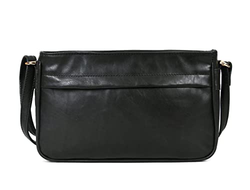 Double Zip Small Crossbody Bag Leather Shoulder Bag for Women Medium Lightweight Purse Top Zipper Multiple Pocket (Raven)