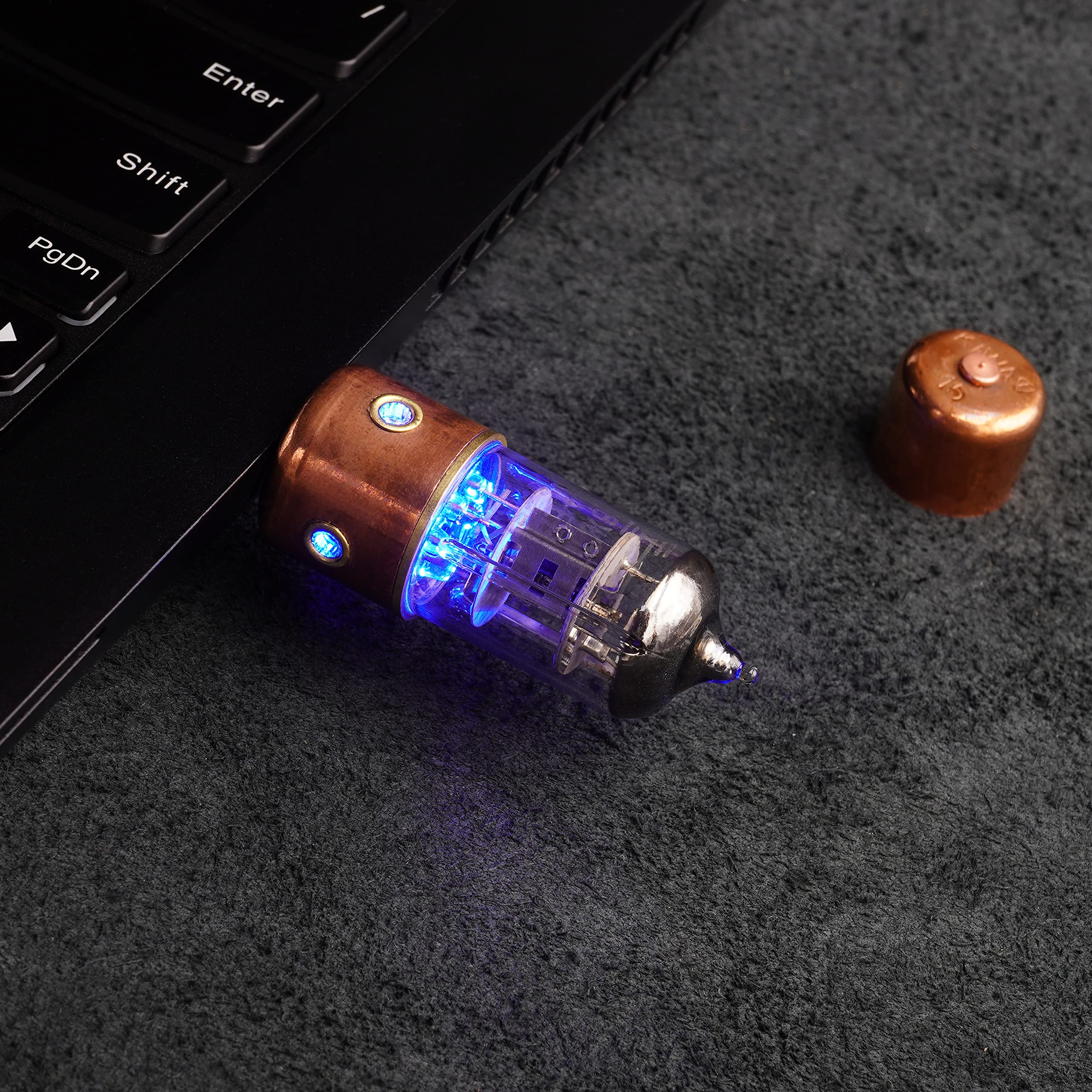 Handmade Crafstor Porthole USB 3.1 Flash Drive 64Gb Blue Pentode Radio Tube Steampunk Accessory Industrial Style Authentic Copper Retro Key Stick Storage