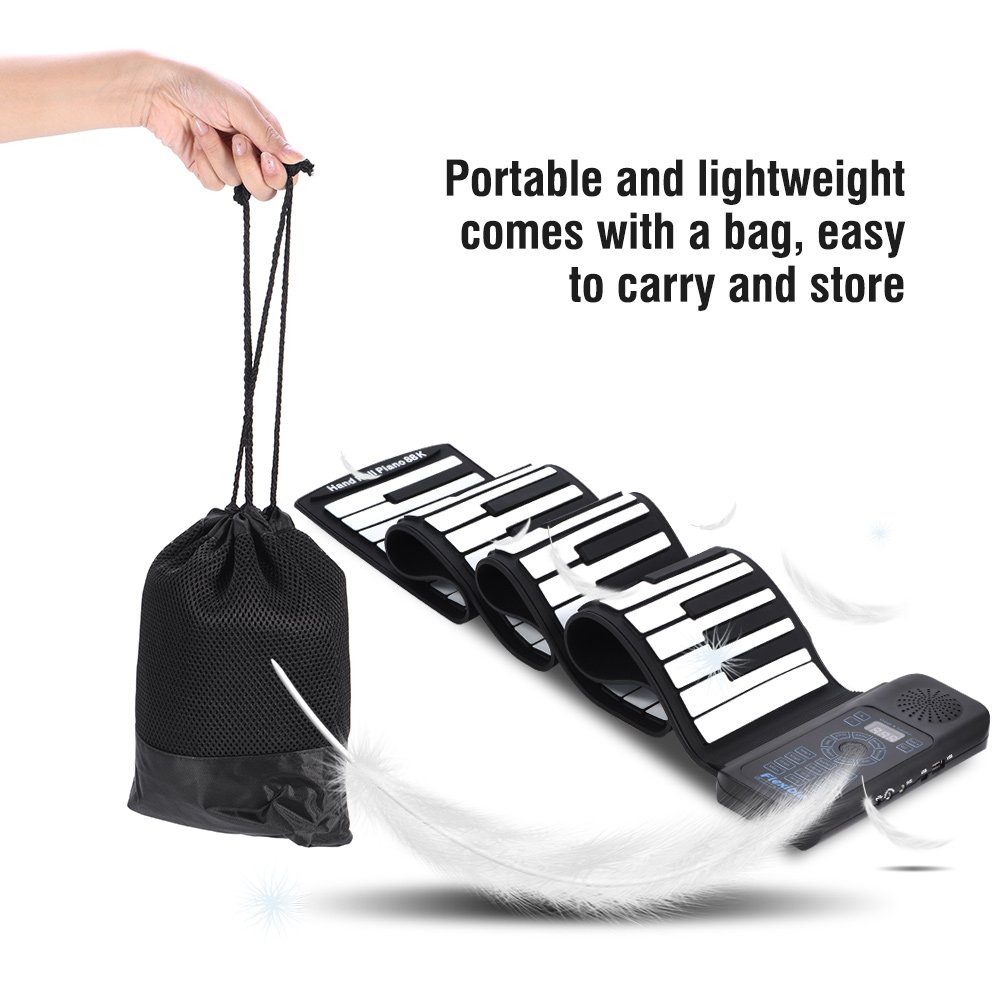 Roll Up Piano 88 Keyboard Aufrollbares Klavier Tasten,Electronic Keyboard Hand Rolling Up Piano Built in 1100mAh Li on Battery(Rolling Up Piano+Pedal+USB Cable+DC Power Cable+Storage Bag)
