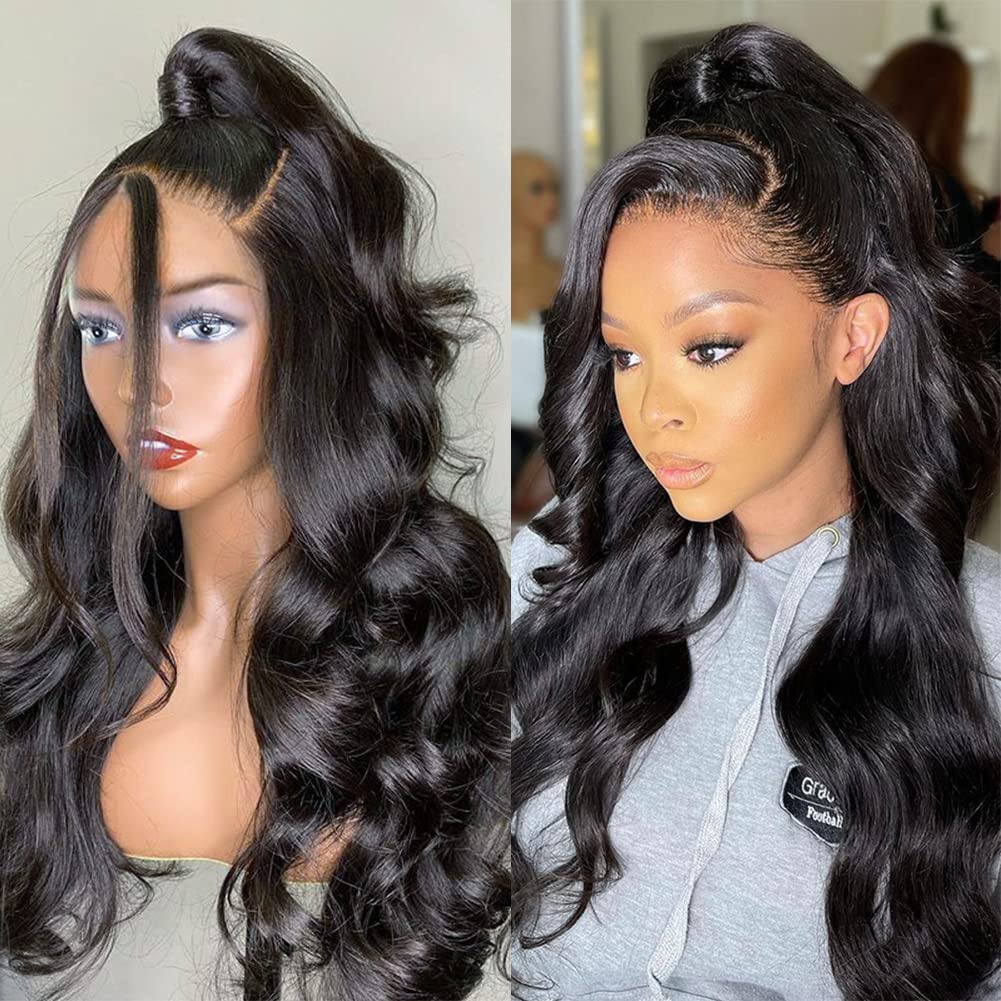 Pizazz 13x4 HD Transparent Lace Front Wigs Human Hair Pre Plucked with Baby Hair 180 Density Brazilian Body Wave Human Hair Wigs for Women 9A Glueless Lace Frontal Wigs Natural Color (20 Inch)