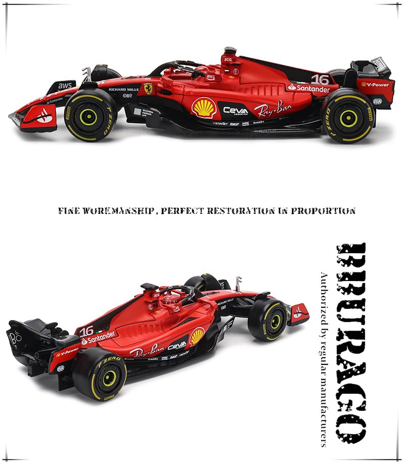 JODIYAAH Bburago 1:24 F1 2023 SF23 16# Charles Leclerc Ferrari Alloy Car Die Cast Car Model Collection Gift (1/24 SF23 16#)