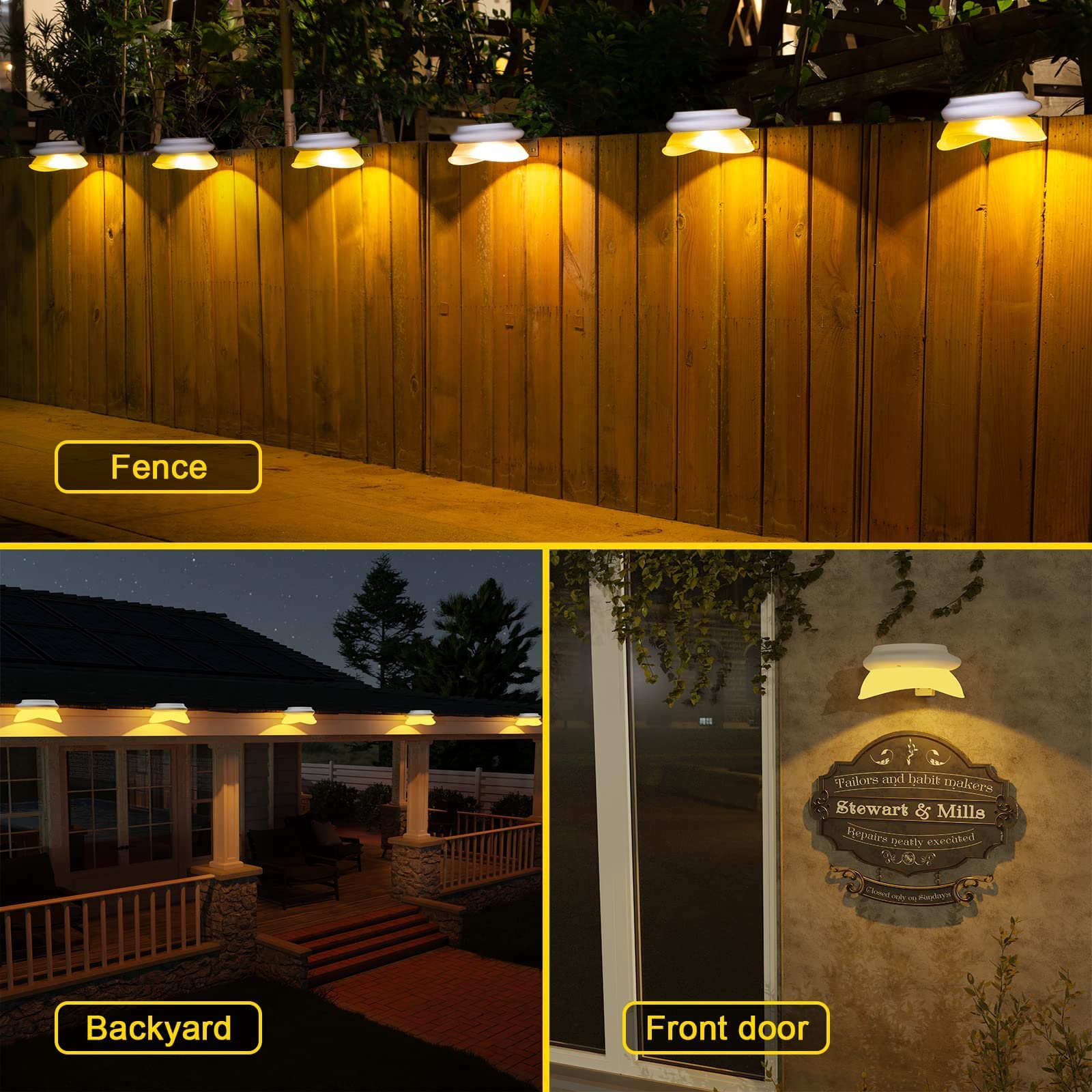 ROSHWEY Backyard Lights, 6 Pack Solar Fence Lights with 9 LED Waterproof Outdoor Gutter Lights for Eaves Garden Landscape Yard (Warm White)