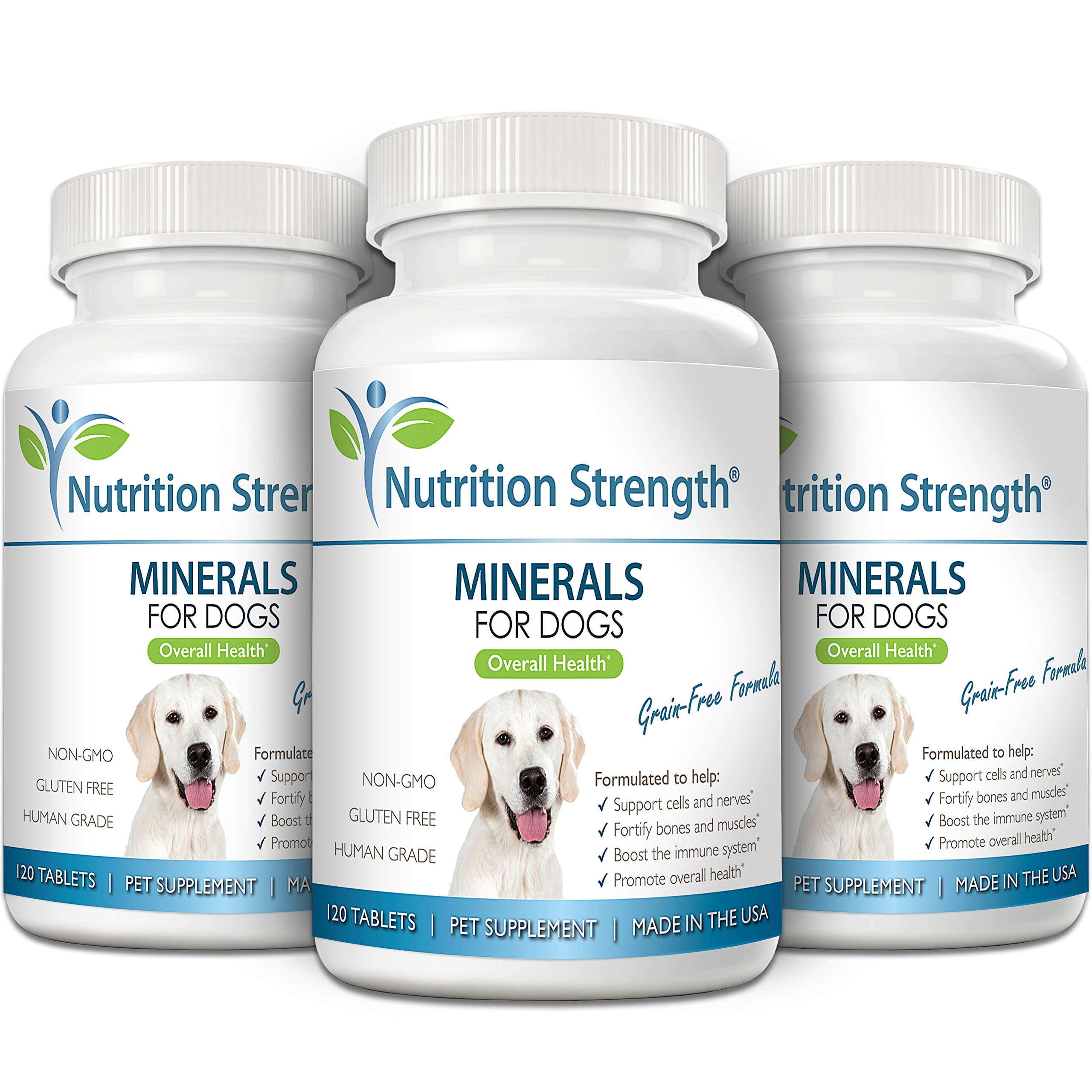 Nutrition Strength Minerals for Dogs, Support Cells & Nerves, Fortify Bones & Muscles, Promote Overall Health with Calcium, Phosphorus, Magnesium, Potassium, Selenium, Iron, Zinc, 120 Chewable Tablets