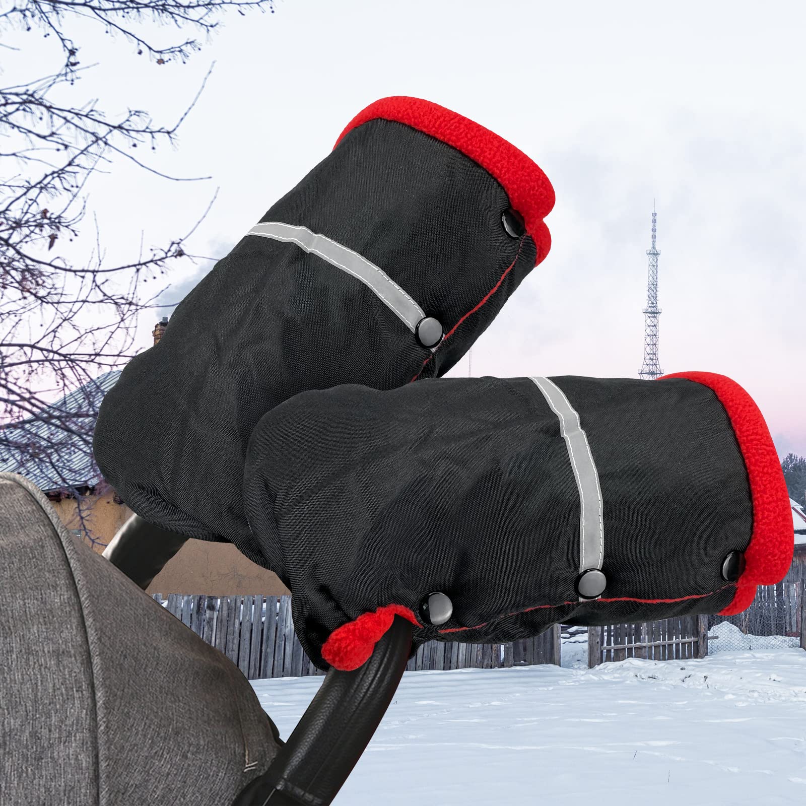 Stroller Gloves Hand Muffs Mittens Pram Hand Warmer Winter Anti- Freeze Extra Thick Waterproof with Luminous Stroller Warmmuffs Universal Stroller Accessories for Pushchair Car Seat Buggy