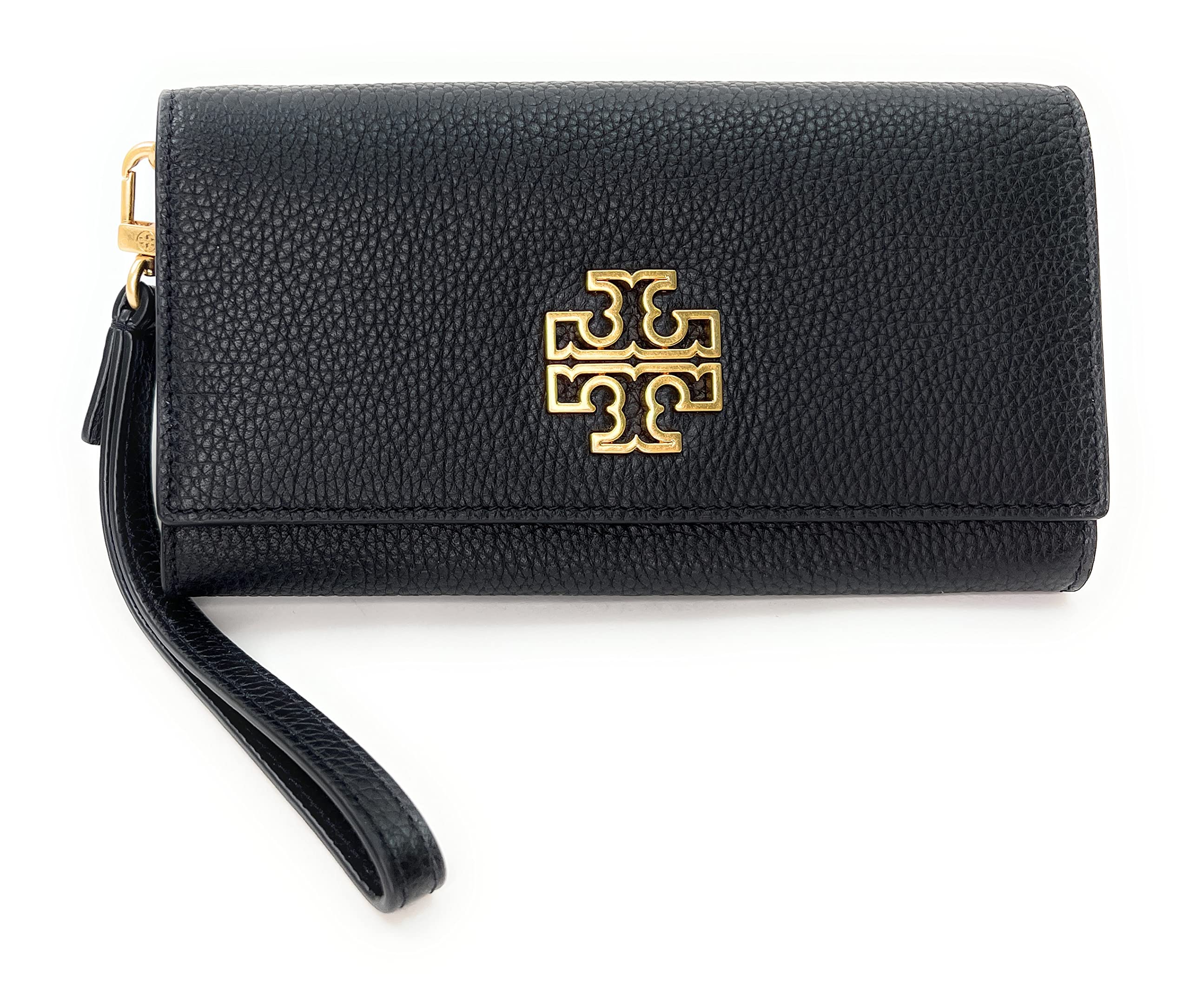Tory Burch Britten Flap Envelope Leather Wallet (Black)