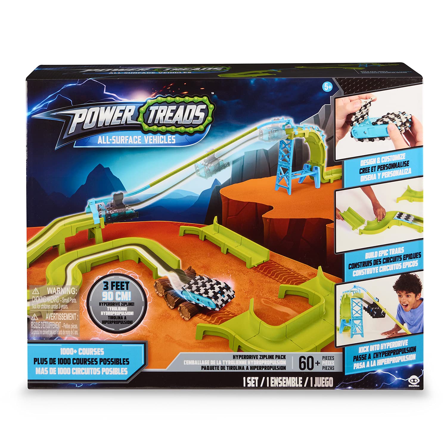 WowWee Power Treads Hyperdrive Zipline Car Set β Race Track Playset Includes 1 Vehicle and 60+ Pieces