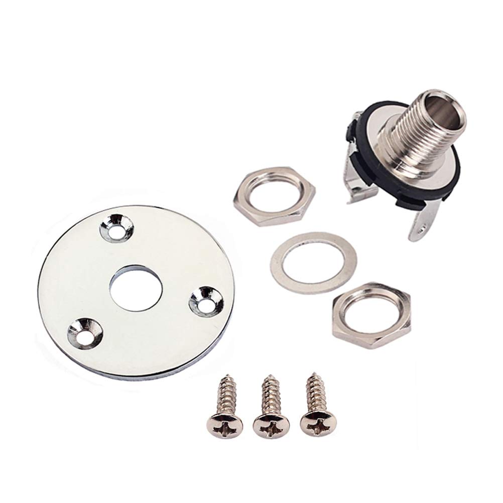 Round 1/4 Inch 6.35mm Guitar Jack Plug Socket Guitar Pickup Output Input Jack Plug with Jack Plate Screws for Electric Guitar Bass (Silver)