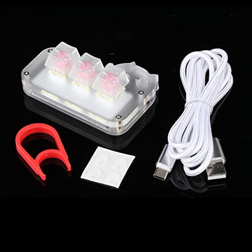 Funtasica Wired Mini 3 Key Game Keypad, Portable RGB LED Macro Programming Hot Swap Acrylic One Handed Transparent Keycap Mechanical Gaming Keyboard, Gold Pink Switch
