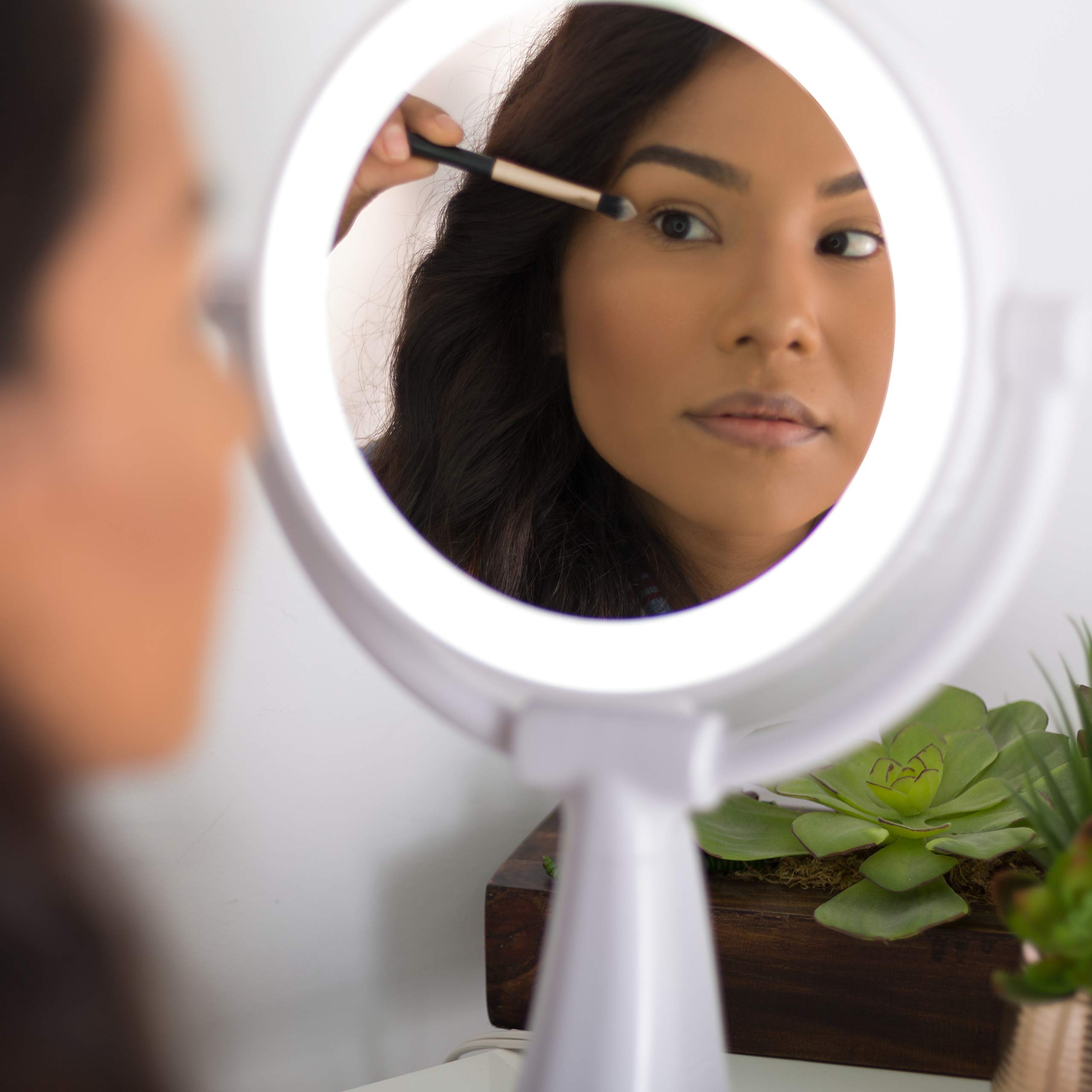 Zadro 11" W Max Bright Fluorescent Lighted Makeup Mirror with Magnification 10X/1X Swivel Head Tray Makeup Light Mirror, White