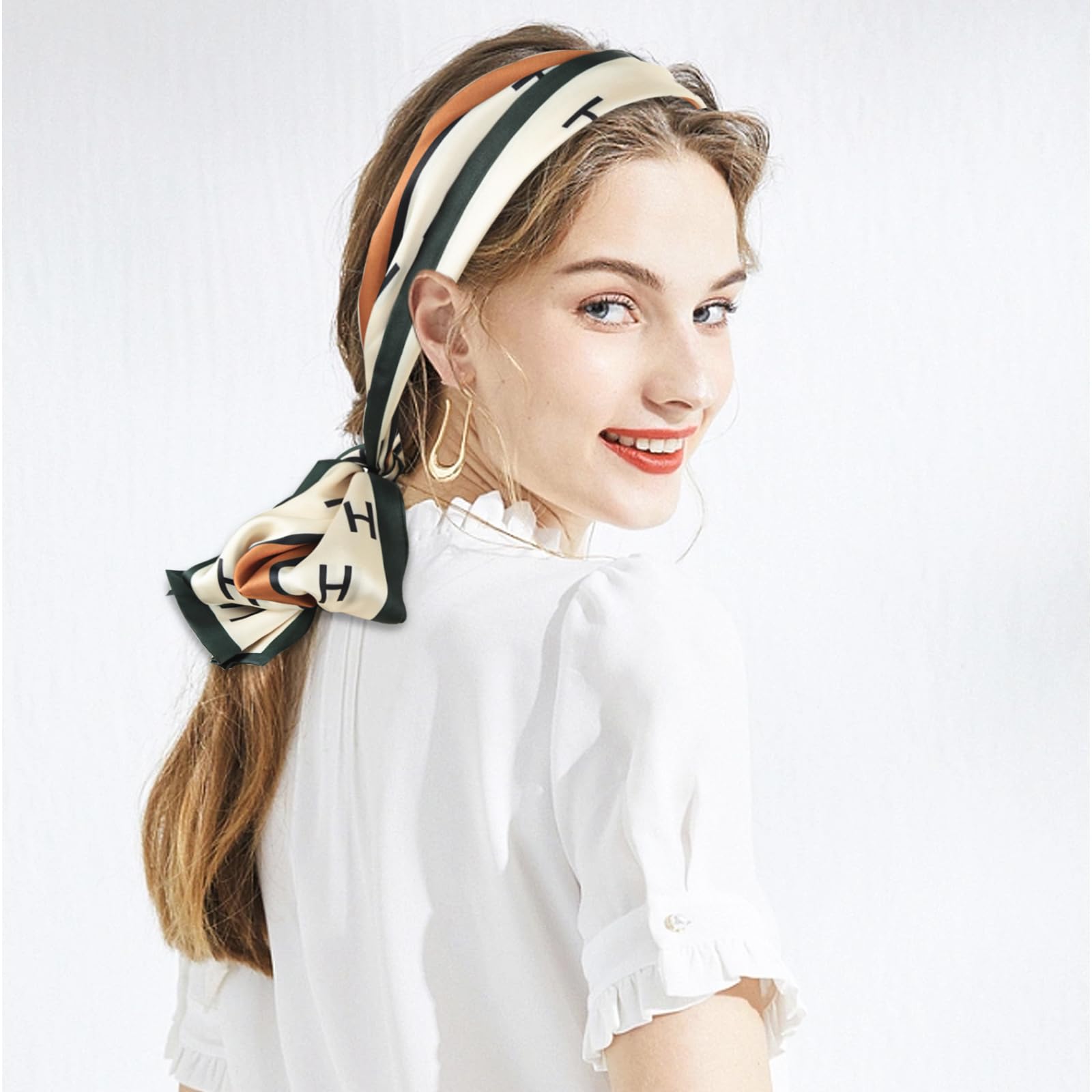 EXTREE Satin Scarf Mulberry Silk Printed Head Wrap Hair Band 7"" x 59""