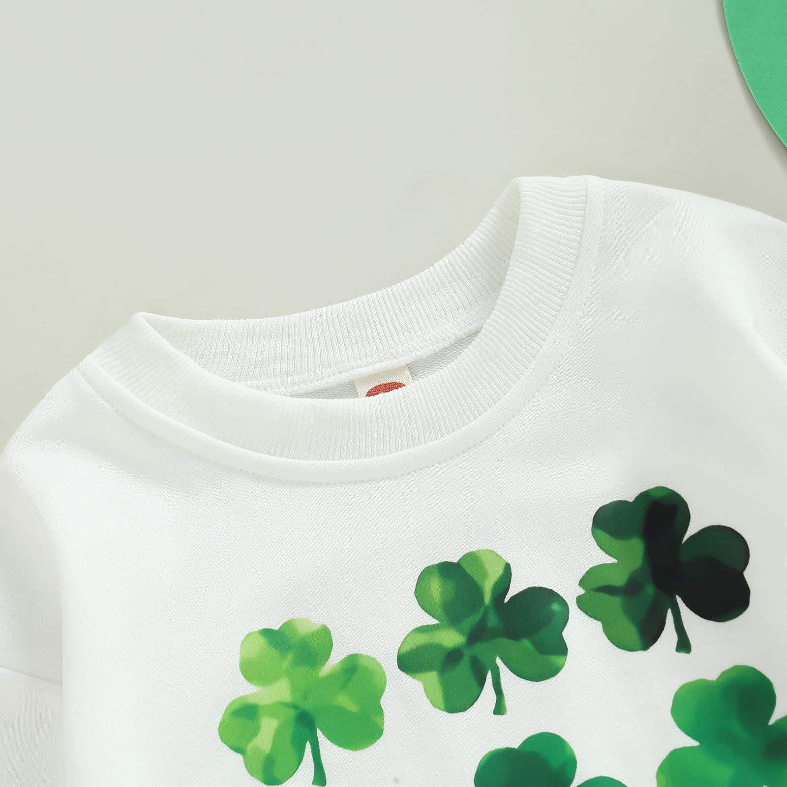 FunurHoome Newborn Baby Girl Boy Clothes St Patrick's Day Sweatshirt Romper Crewneck Shamrock Clover Print Bodysuit (White, 6-12 Months)