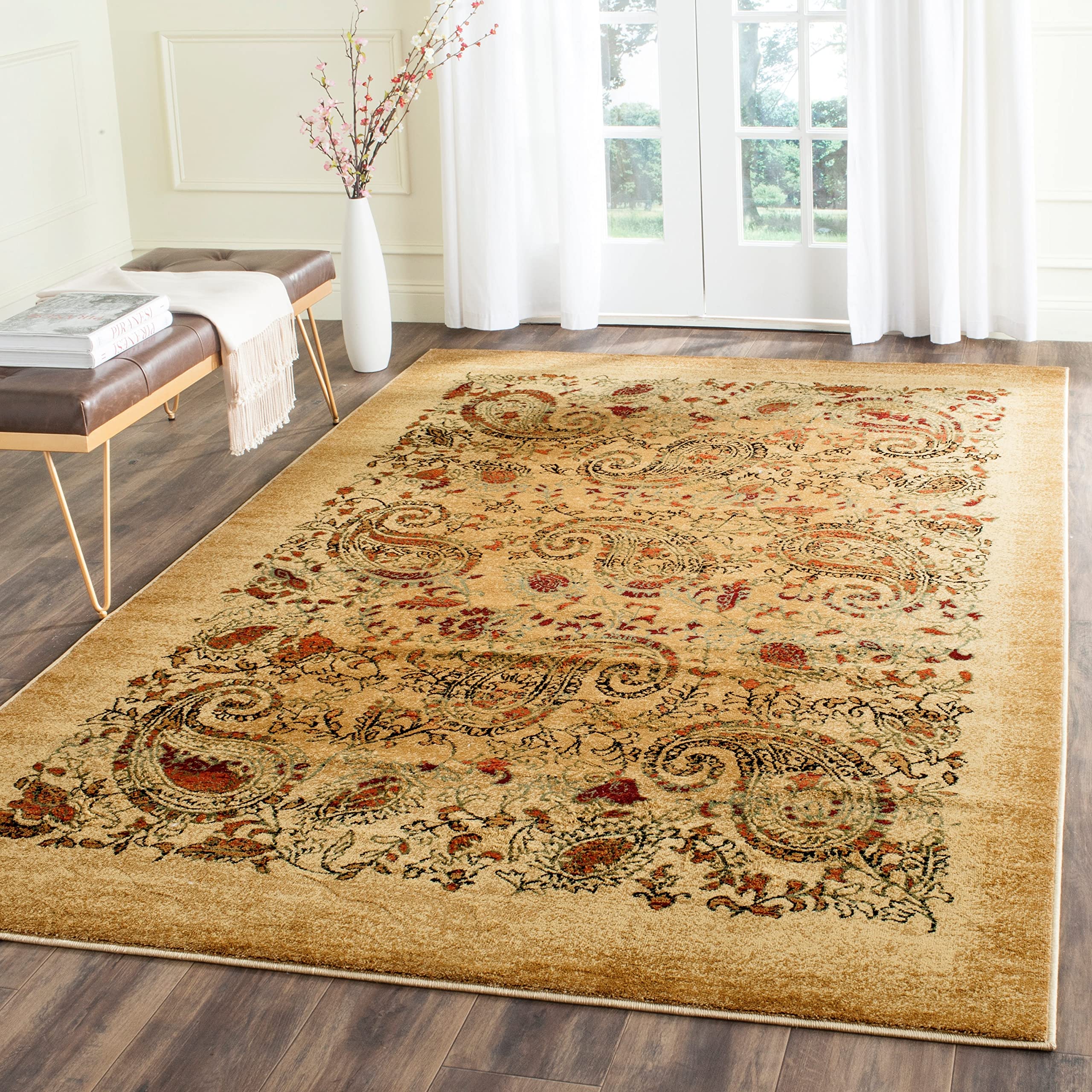 SAFAVIEH Lyndhurst Collection Area Rug - 9' x 12', Beige & Multi, Traditional Paisley Design, Non-Shedding & Easy Care, Ideal for High Traffic Areas in Living Room, Bedroom (LNH224A)