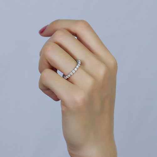 DovEggs Solid 10K White Gold 1.2CTW 2.5mm G-H-I color Moissanite Eternity Engagement Ring Wedding Band for Women (7.5)