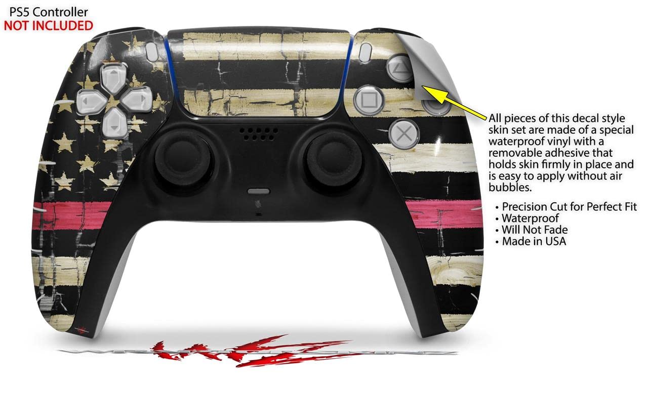 WraptorSkinz Skin Wrap compatible with Sony PS5 DualSense Controller Painted Faded and Cracked Pink Line USA American Flag (CONTROLLER NOT INCLUDED)