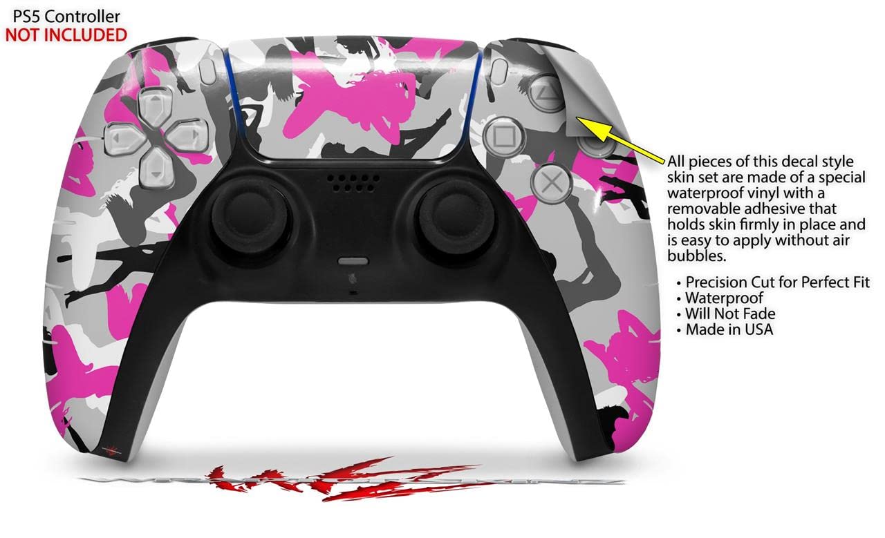 WraptorSkinz Skin Wrap compatible with Sony PS5 DualSense Controller Sexy Girl Silhouette Camo Hot Pink Fuschia (CONTROLLER NOT INCLUDED)