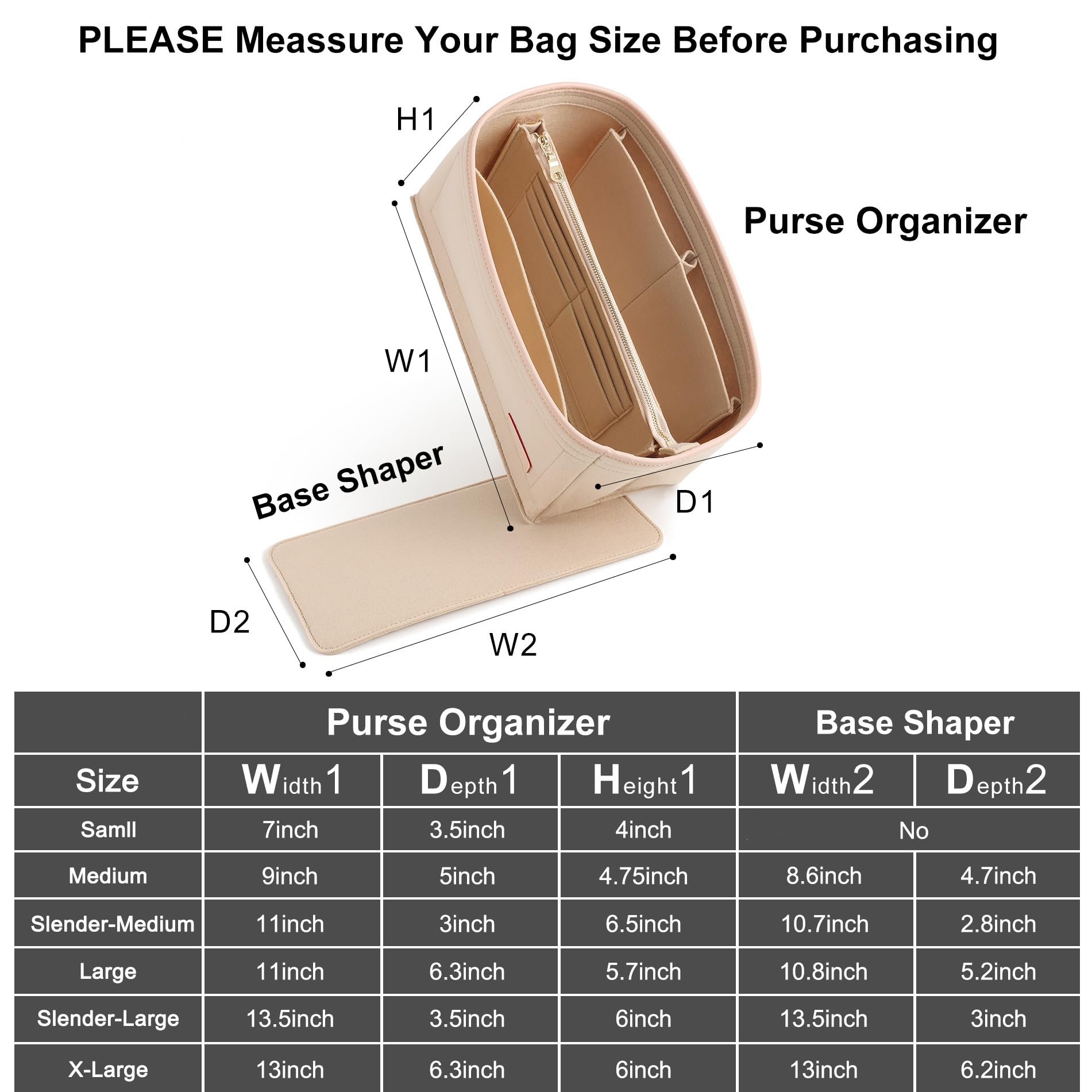 Doxo Purse Organizer Insert for Handbags & Base Shaper Combination,Tote Bag Organizer Insert with 6 Sizes,Compatible with LV, Coachs, MK, Kate Spades, Goyards, Longchamps More(M-Beige)