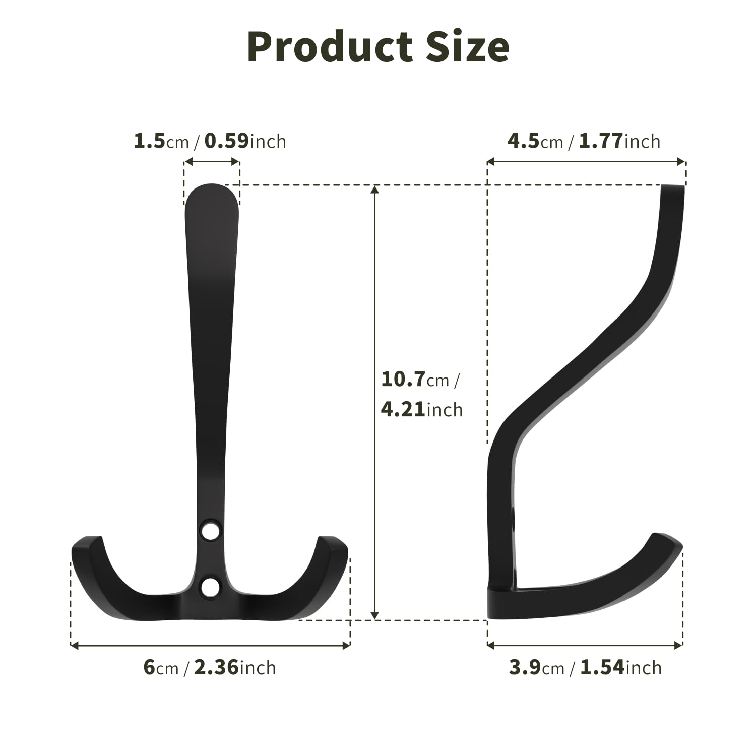 GWAAZXGZ Heavy Duty Wall Mount Hooks - Black Wall Hooks for Hanging Coats, Hold Up to 50 LBS, Coat Hooks for Bathroom, Bedroom, and Entryway, 5 Pack