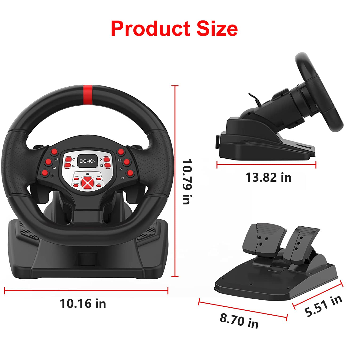 DOYO PS4 Steering Wheel and pedals and shifter, volante para PC, 180°gaming racing wheels Dual-Motor Feedback Driving Force for PS3/PS4/PC/Nintendo Switch/Android