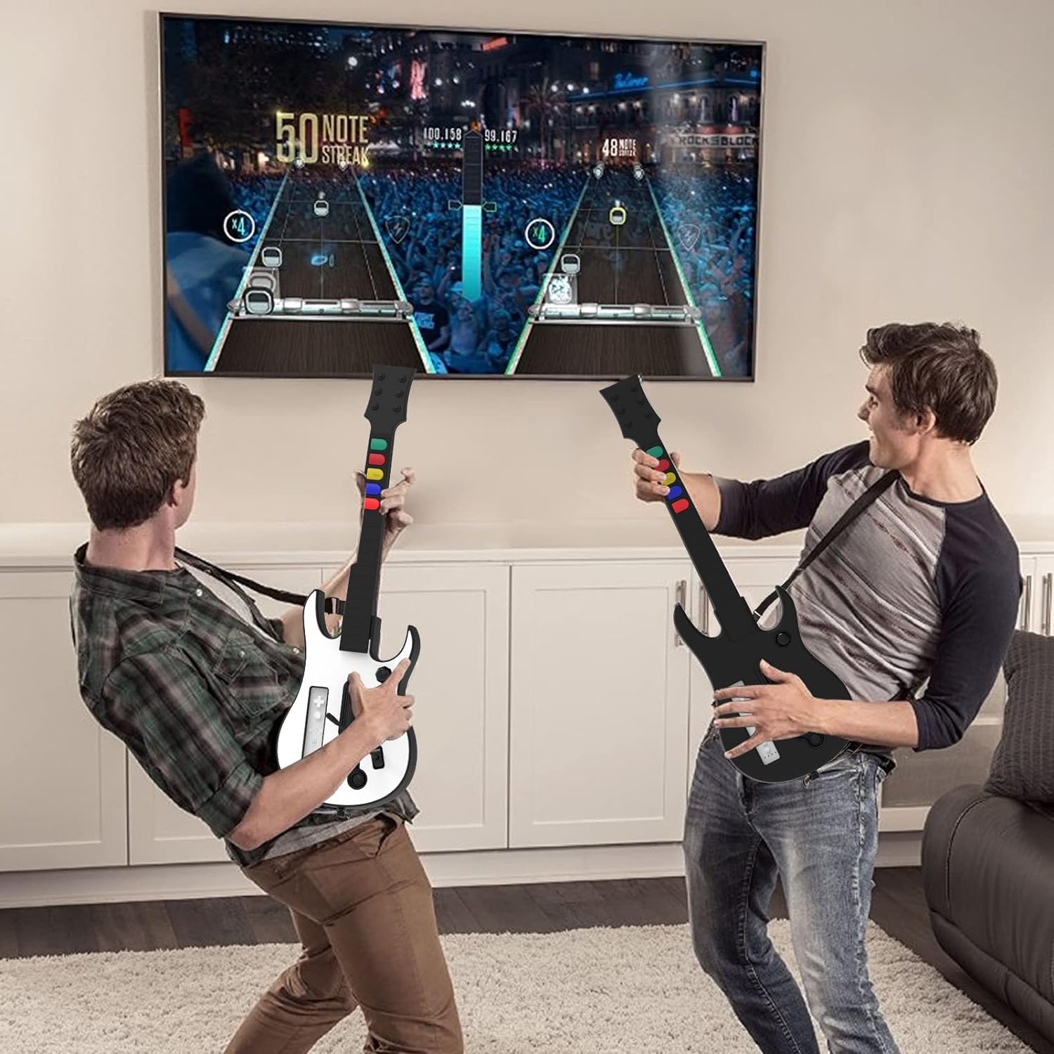 DOYO Wii Guitar Hero, Wireless Guitar Hero Controller for Guitar Hero Wii and Rock Band 2 Wii U Games (Excluding Rock Band 1) with Strap, Color Black