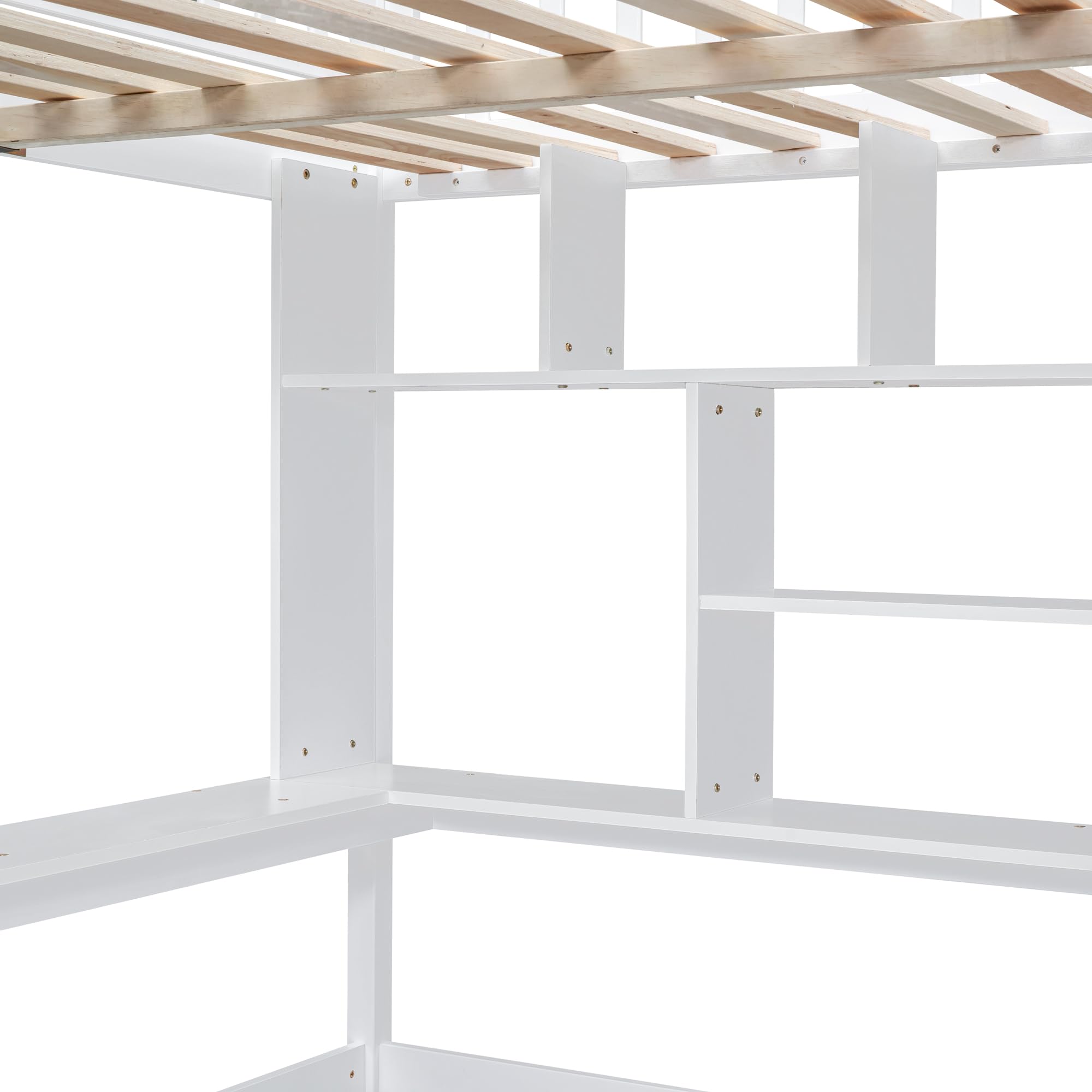 Harper & Bright Designs Full Loft Bed with Stairs and Wardrobe, Wooden Full Size Loft Bed with Desk Underneath, Loft Bed with Storage Staircase and Shelves for Girls Boys Teens,White