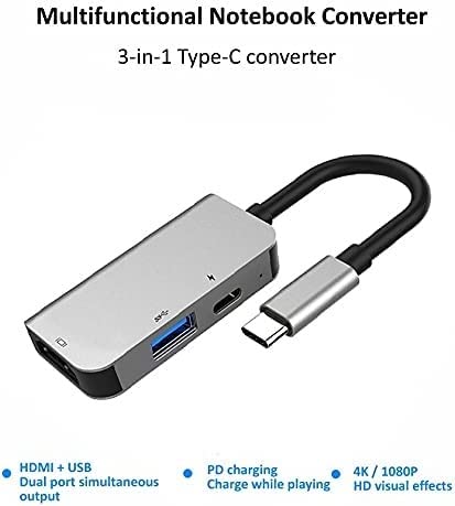 EYEARN USB Type C 3.1 to Compatible USB 3.0 Dock Hub 3 in 1 USB C Adapter 4K VideoCharge Converter Stable Performance, Solve The Problem of Fewer Ports