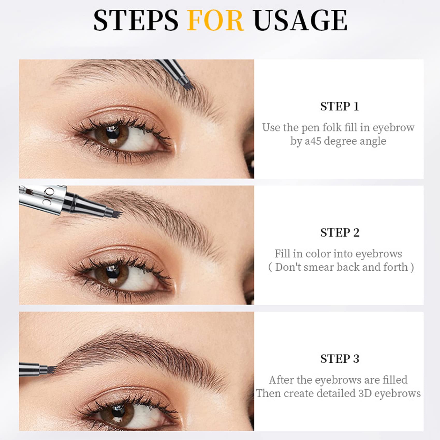 Eyebrow Pencil Eyebrow Microblading Pen - Eye Makeup Eyebrow Pen Micro 4 Point Brow Pen Lift & Snatch Eyebrow Microblading Pen Long-Lasting Waterproof Natural Eyebrow Hair (Gray)