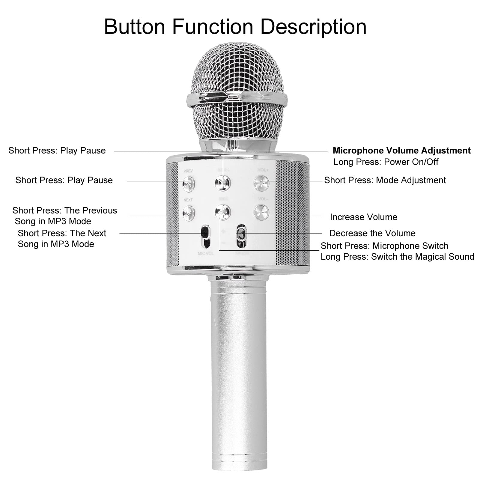 WS-858 Bluetooth Karaoke Microphone Recording 3-in-1 Handheld Portable Mic Speaker Machine Music Player Recorder for Karaoke Party Wedding Meeting