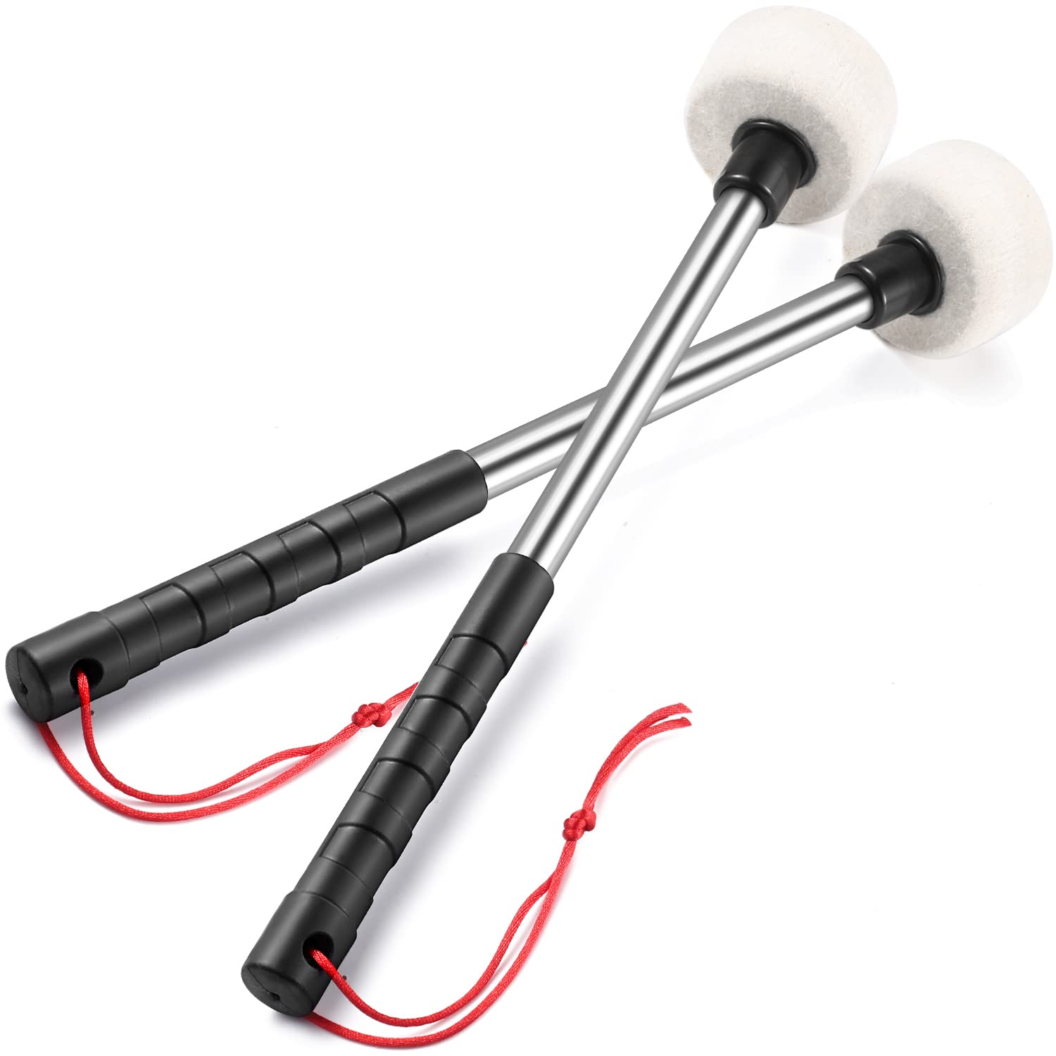 Facmogu 2PCS Felt Bass Drum Mallets, Beige White Felt Mallets Sticks with Stainless Steel Handle, Wool Felt Head Instrument Percussion Accessory for Marching Band Bass Drum