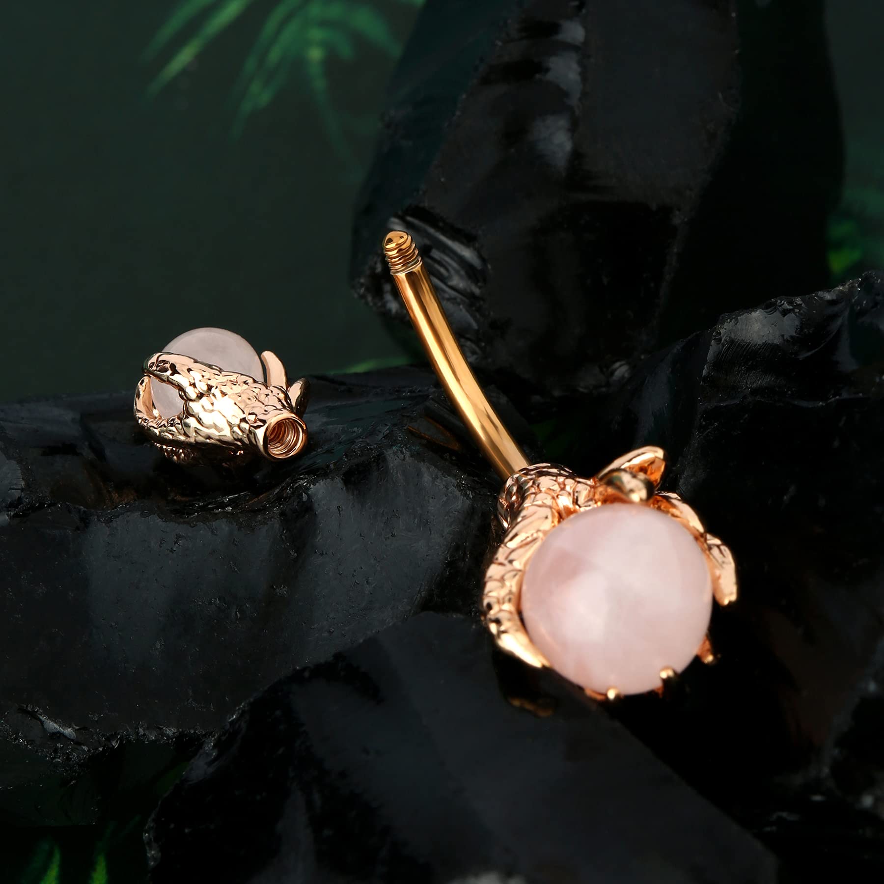 COCHARM Pink Belly Button Rings Crystal Rose Gold Belly Button Ring 14 Gauge Belly Piercing Rings for Women