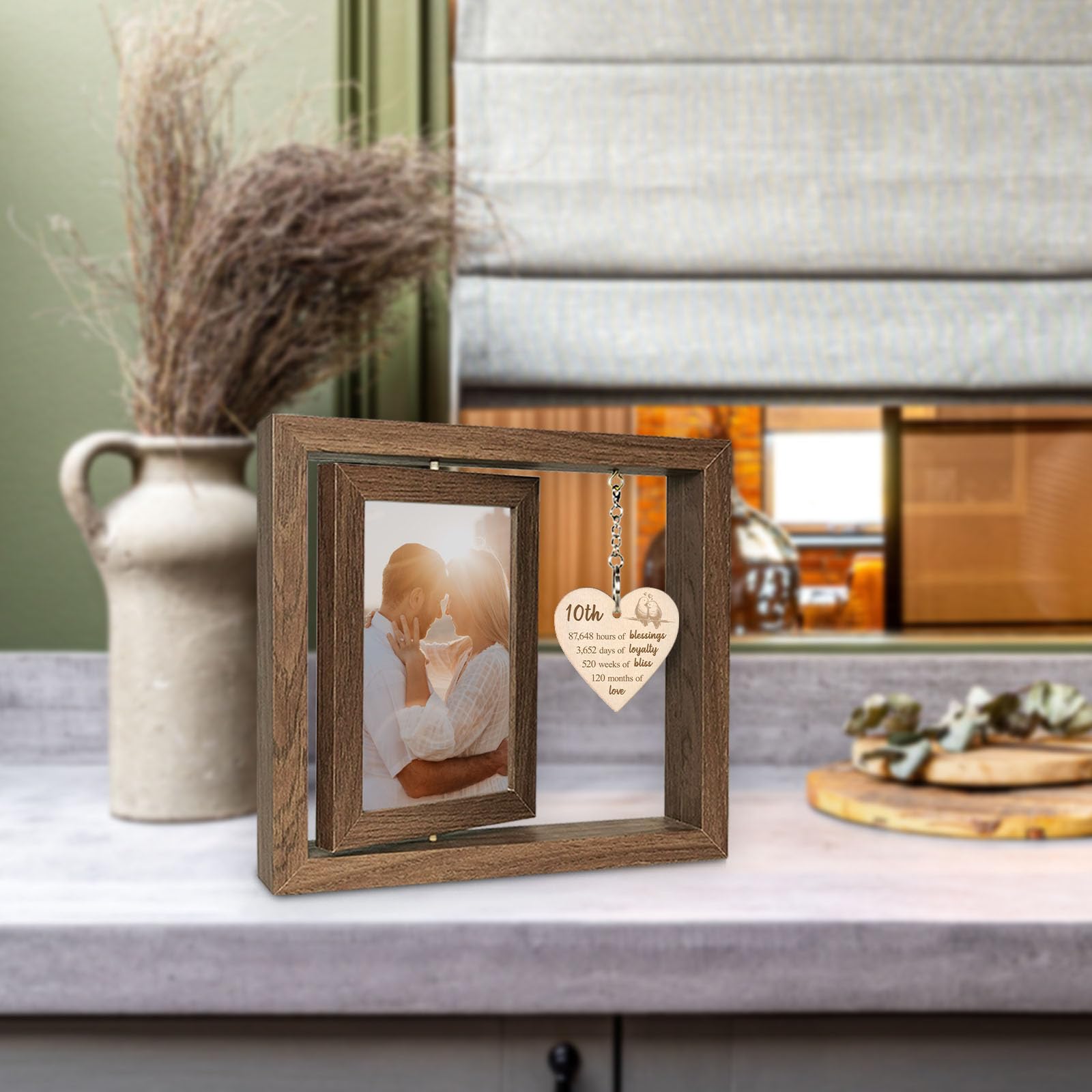 EYITUPC 10 Year Anniversary Picture Frame Gifts for Wife, 10th Wedding Anniversary Frame for Her Couples, Display Two 4x6 Inch