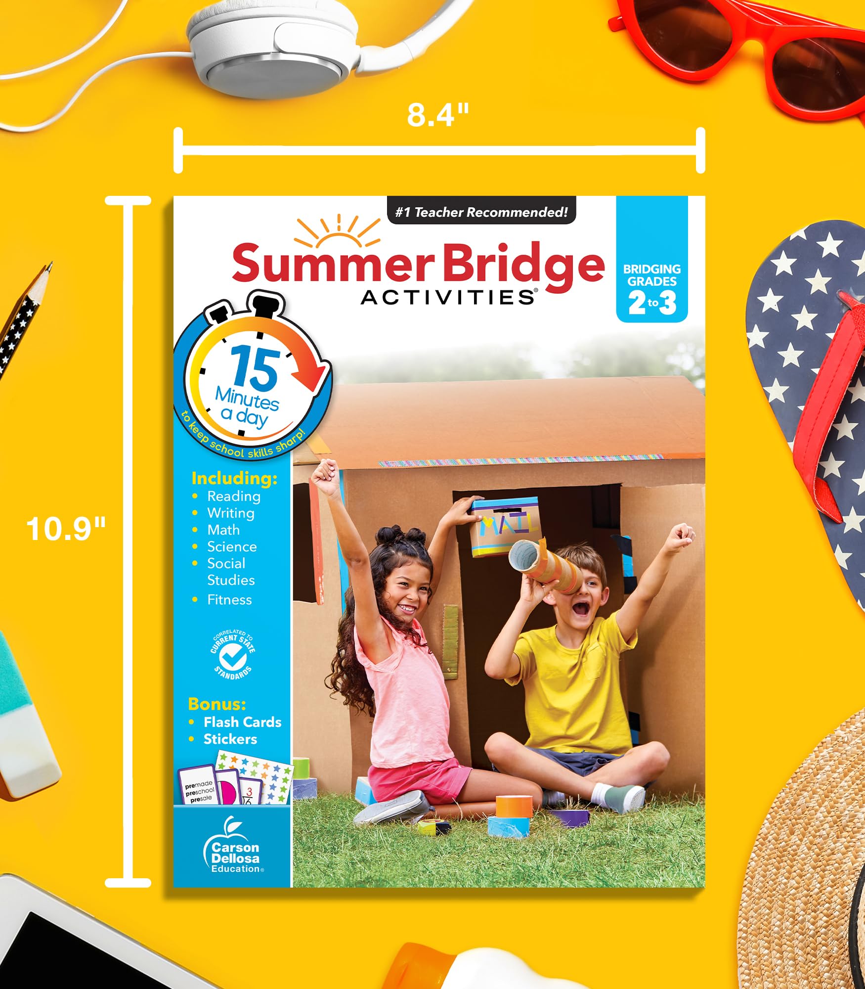 Summer Bridge Activities 2nd to 3rd Grade Workbook, Math, Reading Comprehension, Writing, Science, Social Studies, Fitness Summer Learning Activities, 3rd Grade Workbooks All Subjects With Flash Cards