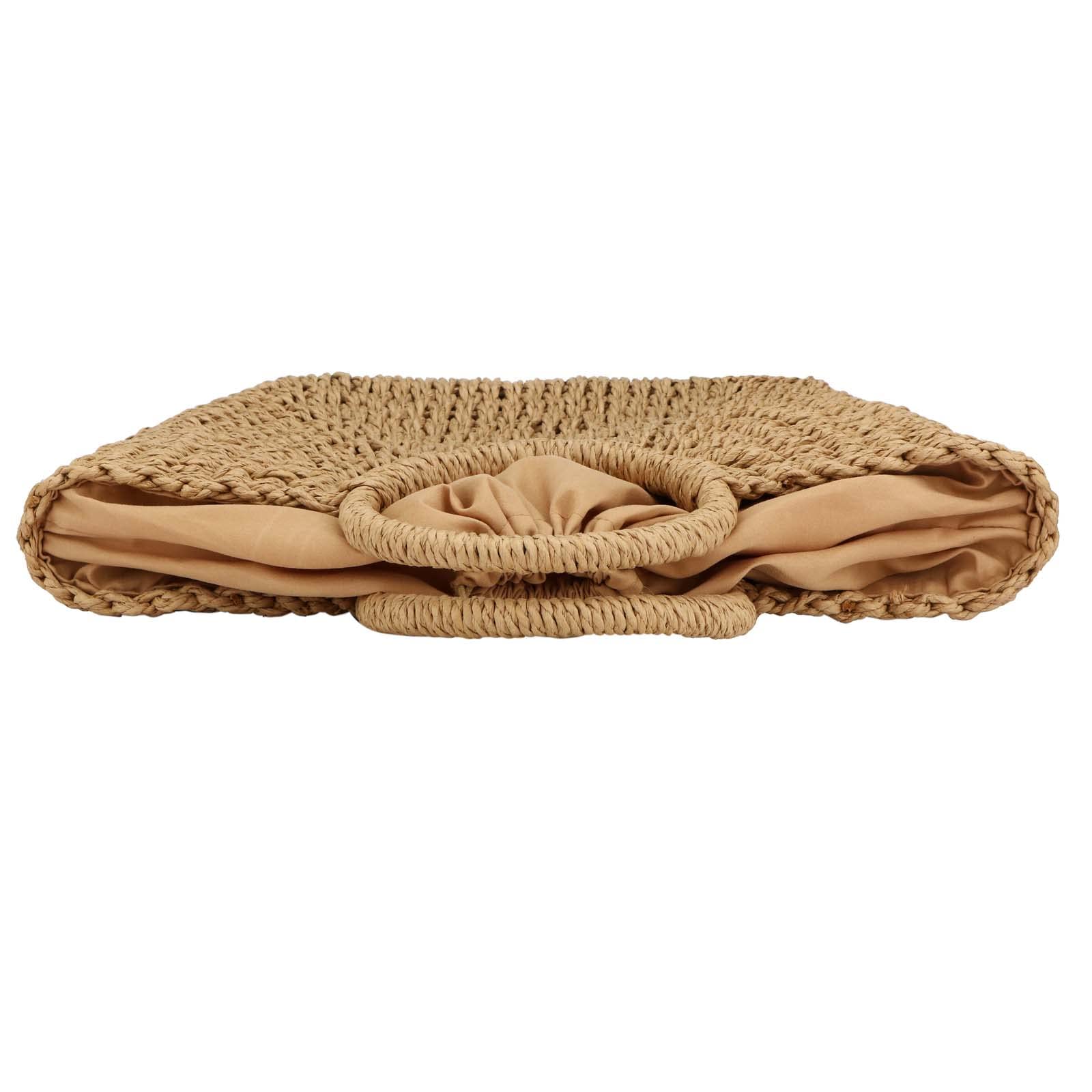 Summer Rattan Bag for Women Straw Hand-woven Top-handle Handbag Beach Sea Straw Rattan Tote Clutch Bags (Beige)