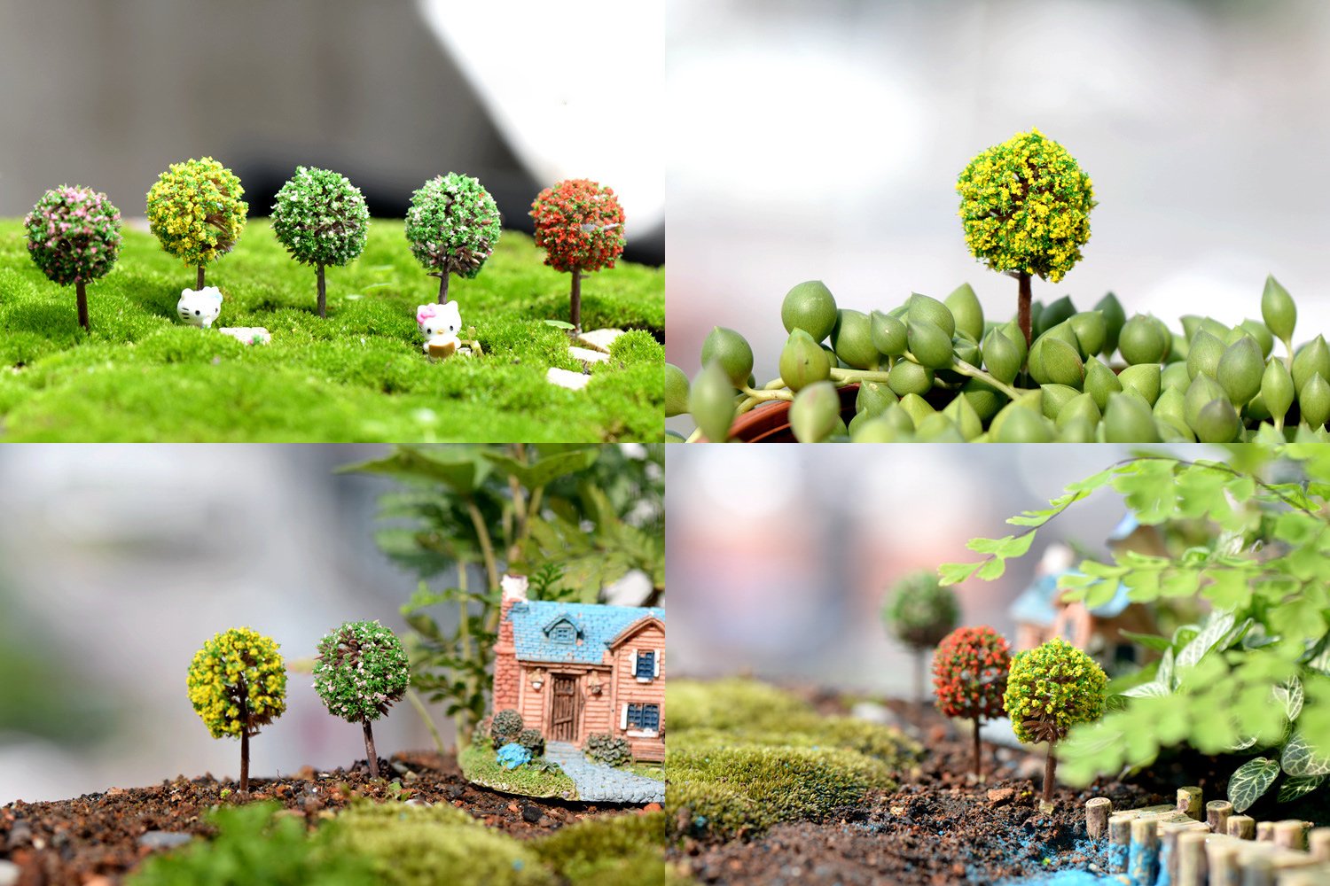 NW 30pcs Mini Colorful 1.41inch Model Trees Model Train Scenery Architecture Trees Model Scenery with No Stands