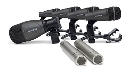 Samson DK707 7-Piece Drum Microphone Kit with 2 Tripod-Base Mic Boom Stands, Low Profile Microphone Stand with Telescoping Boom and 7 Premium XLR Mic Cables