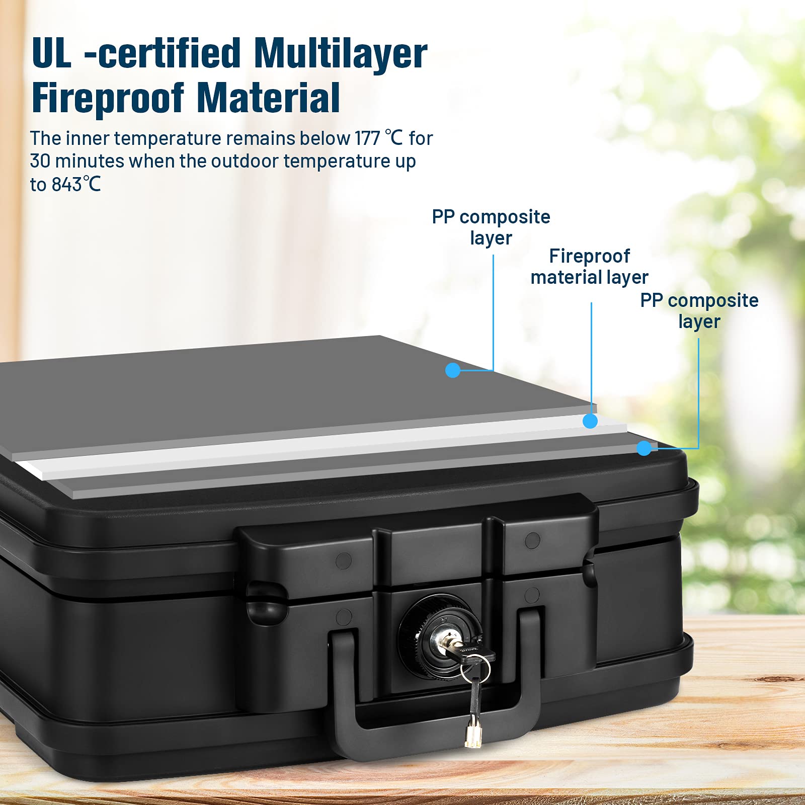 COSTWAY Fireproof Box, 0.25 Cubic Feet Space-saving Design, 30 Minutes Fire Safe Lock Box with Key Lock, Carrying Handle, Portable Waterproof File Organizer for Documents, Money