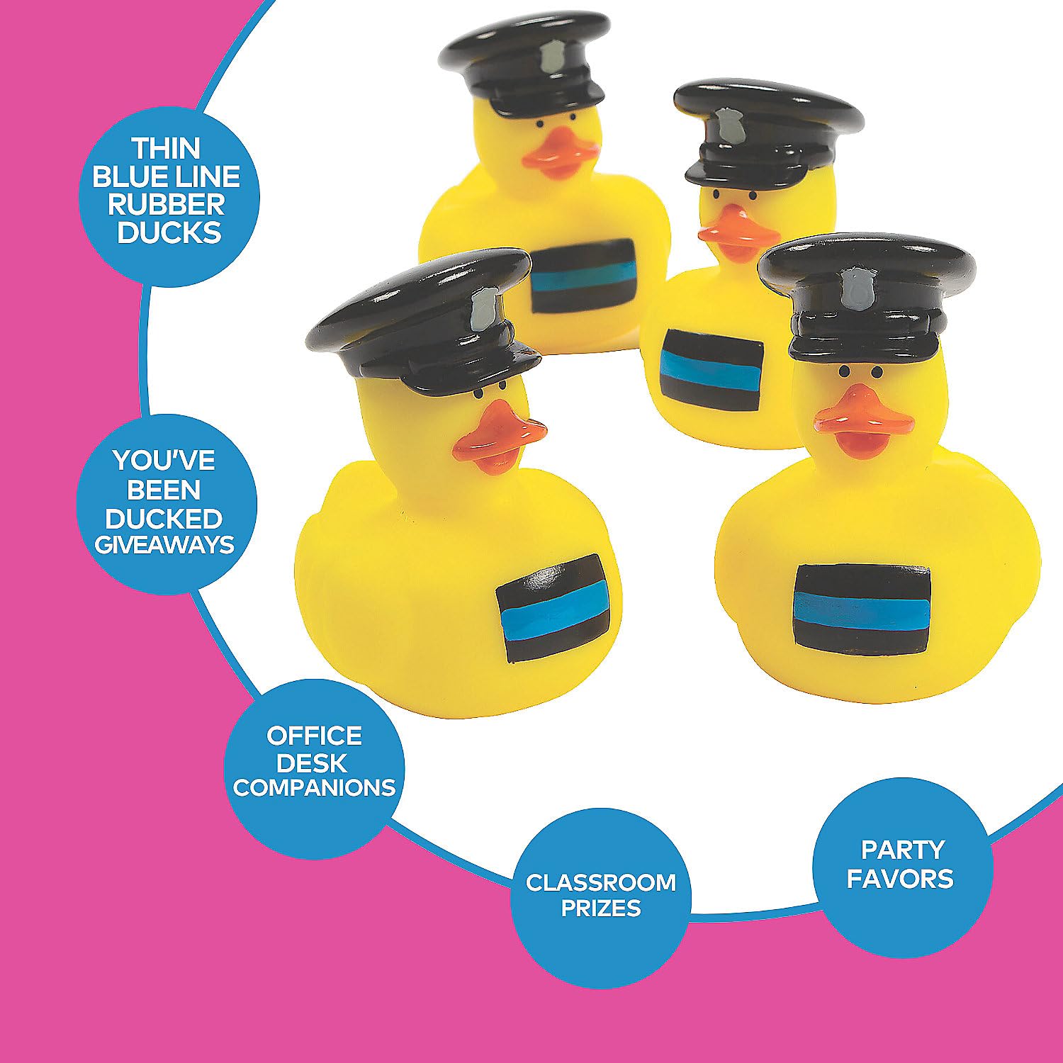 Thin Blue Line Police Rubber Ducks, 12 Pieces, Birthdays, Grand Events, Party Favors, Table Decorations, Treasure Chest Supplies