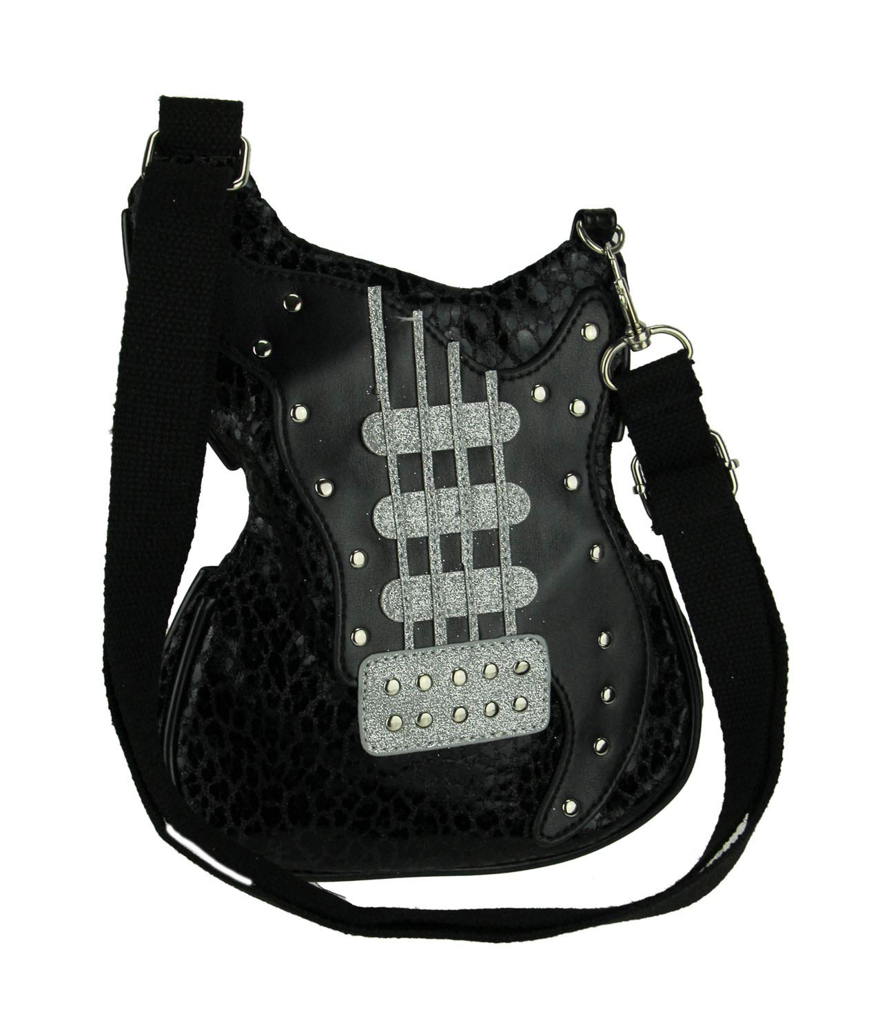 Things2Die4 Superstar Rock Star Electric Guitar Crossbody Purse, Black, Small